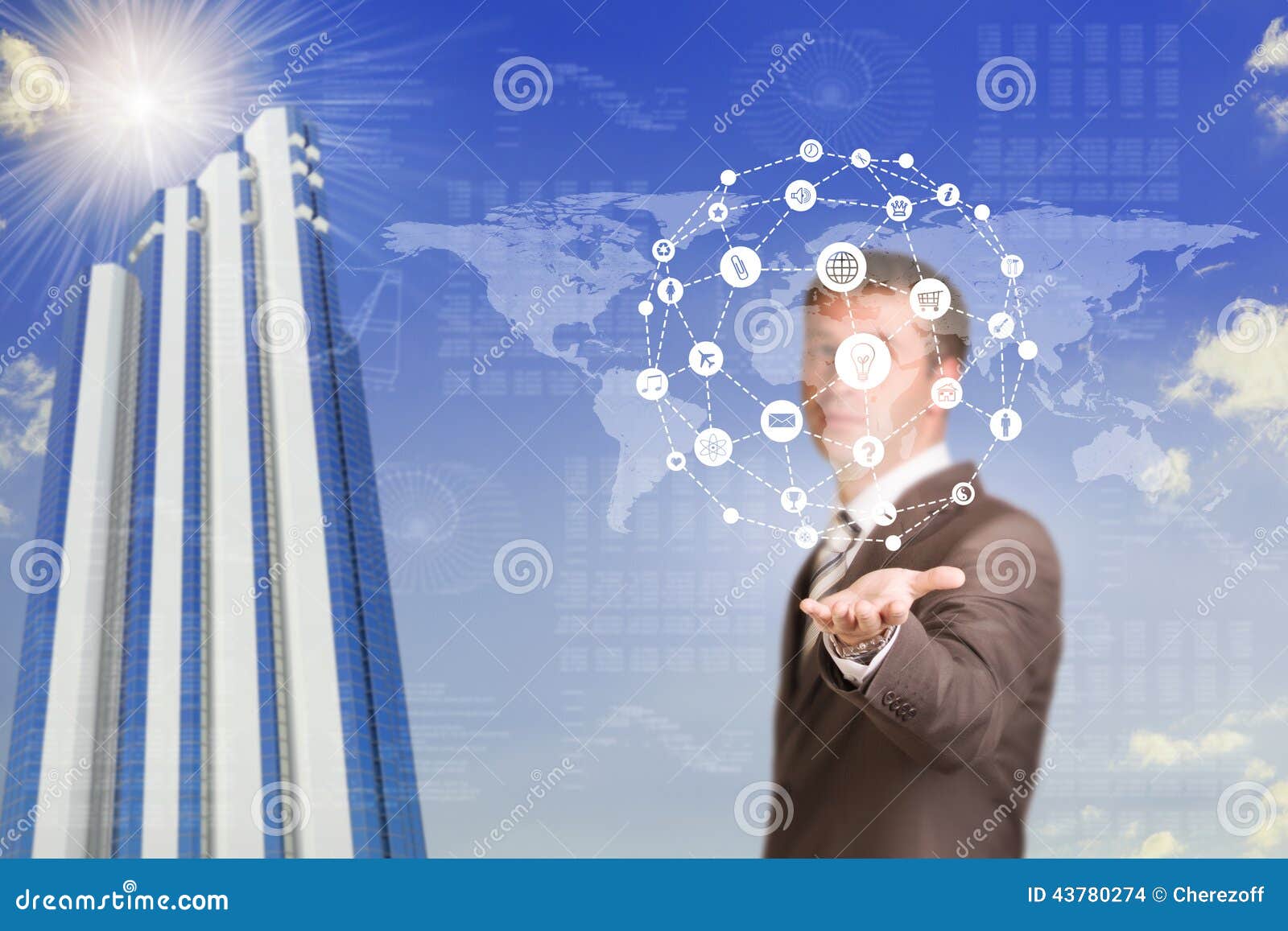 Businessman in a Suit Hold World Map Stock Illustration - Illustration ...