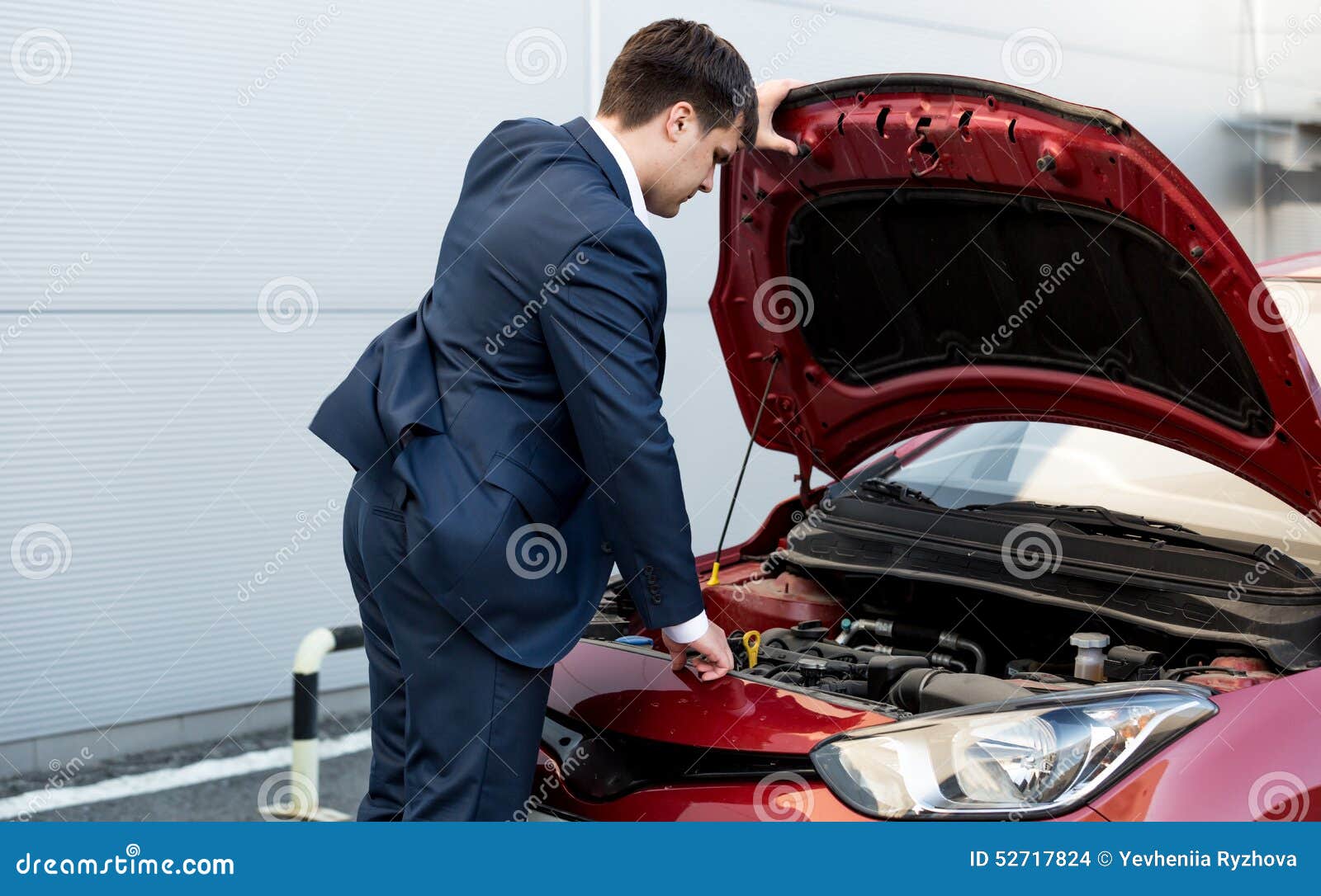 Businessman in Suit Opening Bonnet of Open Car Stock Photo - Image of ...