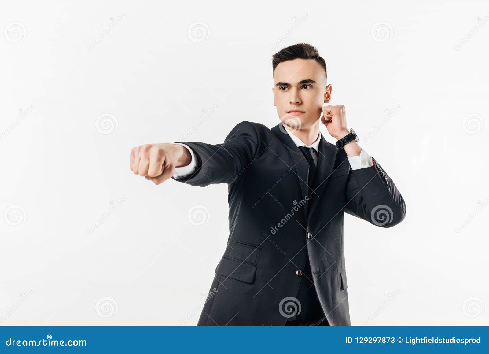 Businessman in Suit Performing Karate Hit Stock Image - Image of ...