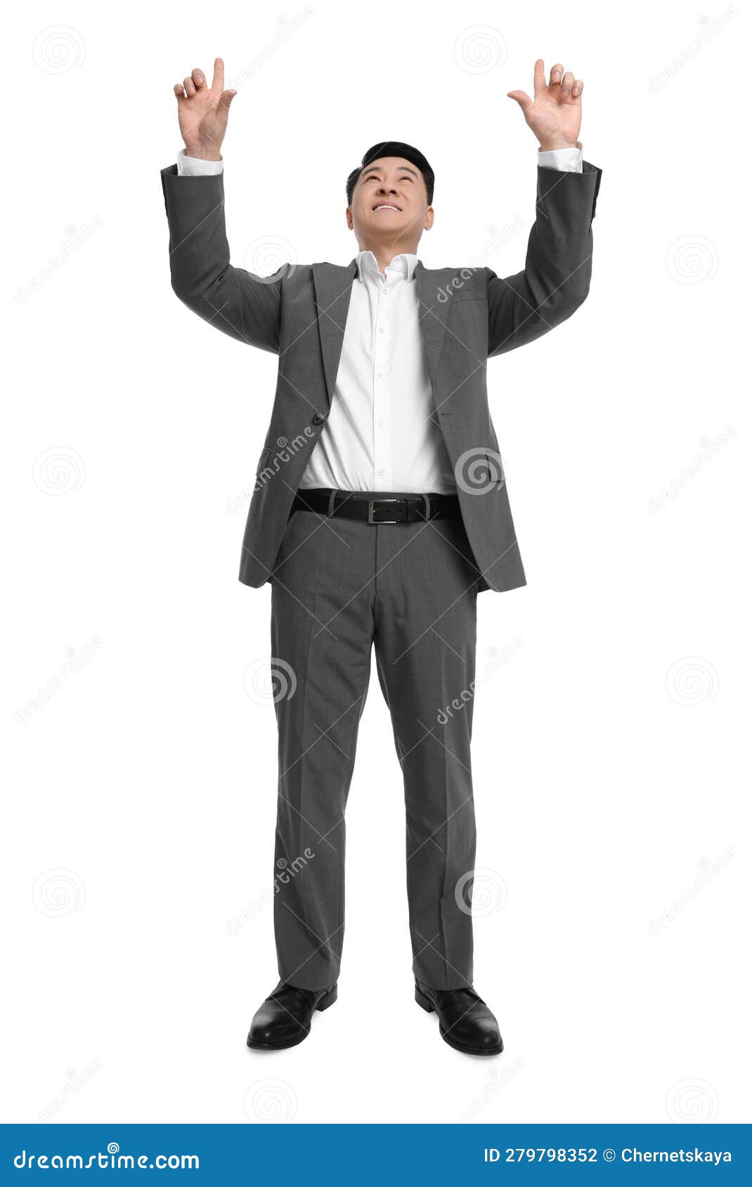 Businessman in Suit Posing on White Background, Low Angle View Stock ...