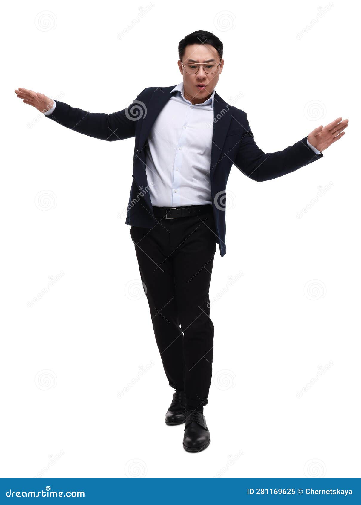 Businessman in Suit Posing on White Background, Low Angle View Stock ...