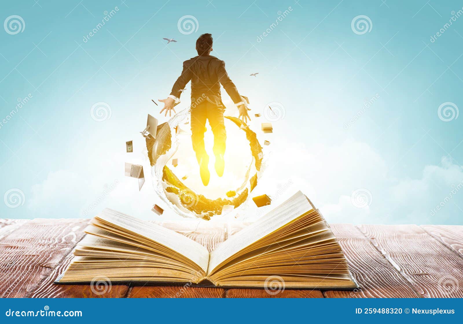 Businessman in Suit Running on Top of a Book Stock Photo - Image of ...
