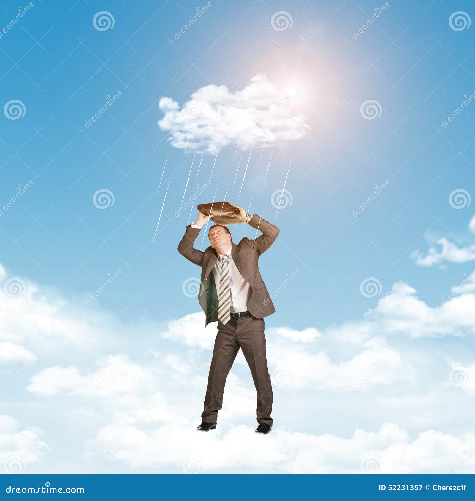 Businessman in Suit Standing on Cloud and Covered Stock Image - Image ...