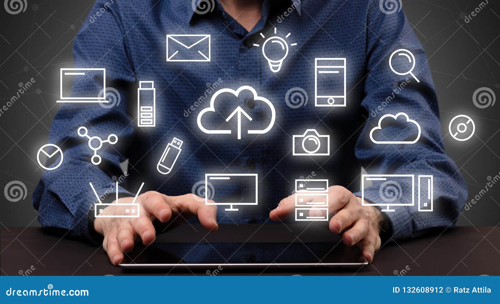 Businessman in Suit Typing with Multimedia Concept Stock Photo - Image ...