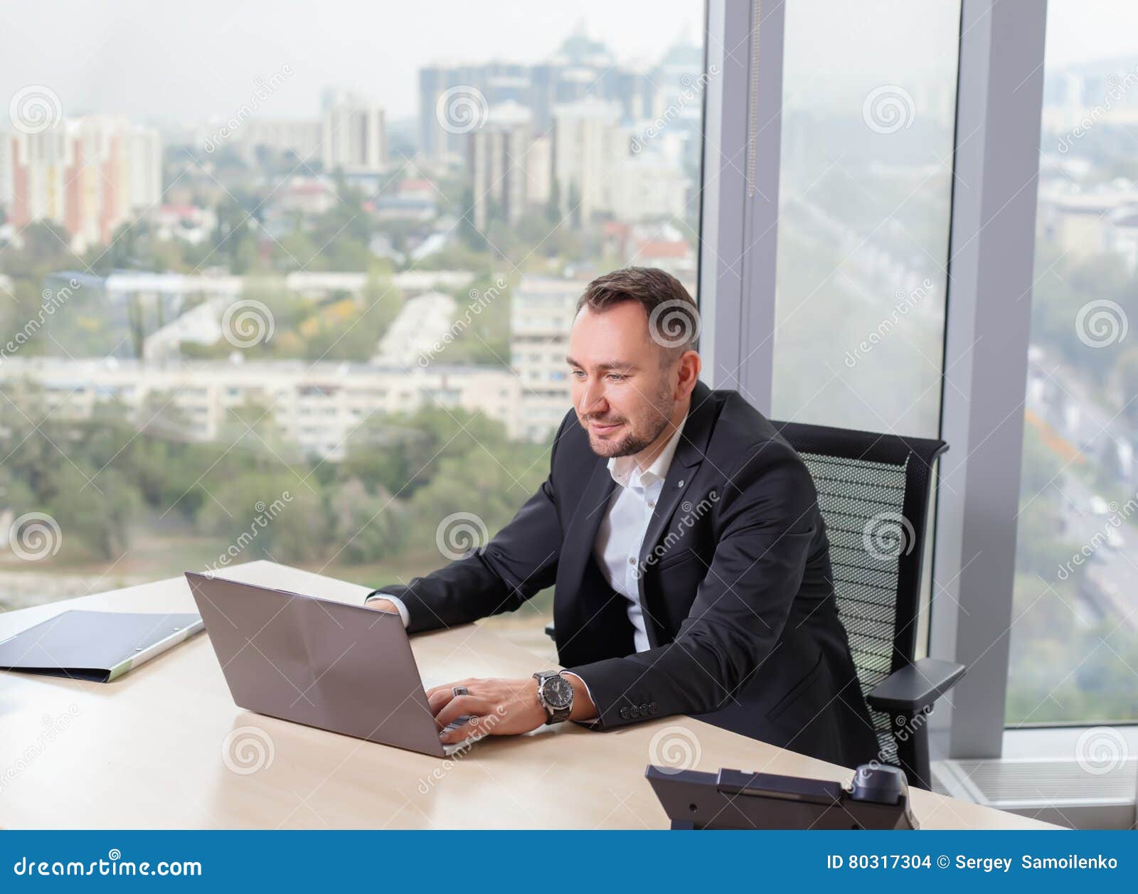 Businessman in Suit Working on Laptop Stock Photo - Image of caucasian ...