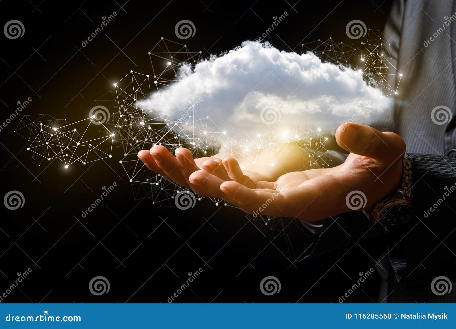 Businessman Supports Data Cloud Hands . Stock Illustration ...