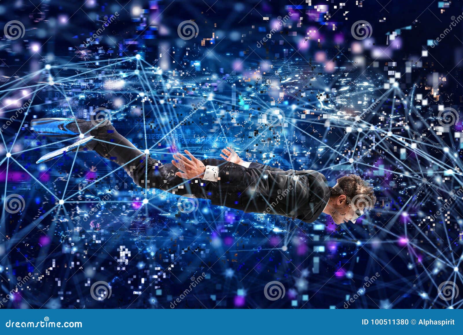 Businessman Surfing the Internet Underwater with Mask. Internet ...