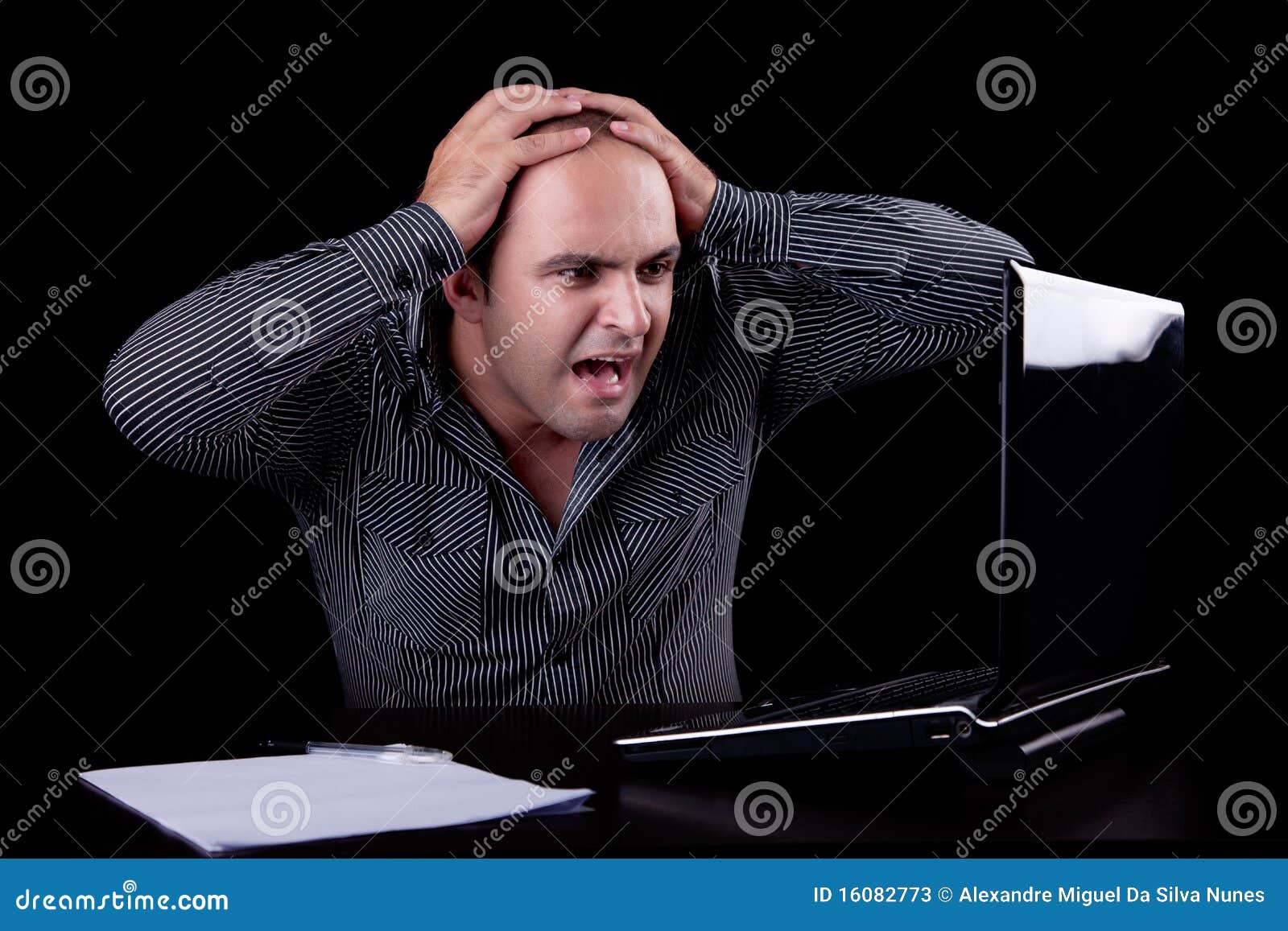 Businessman Surprised Looking To Computer Stock Image - Image of news ...