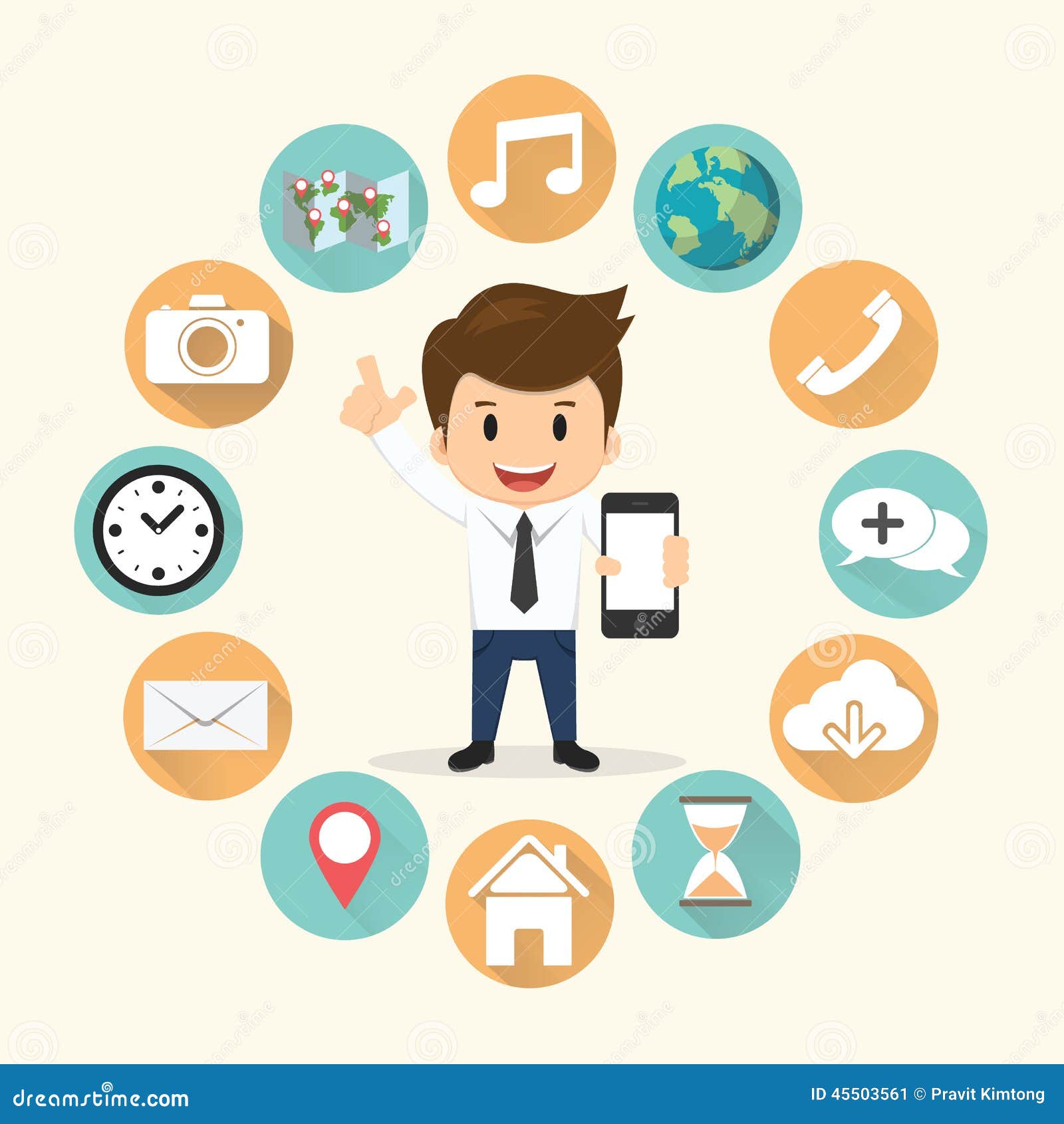 Businessman Surround Mobile Application Set Vector Illustration Stock ...