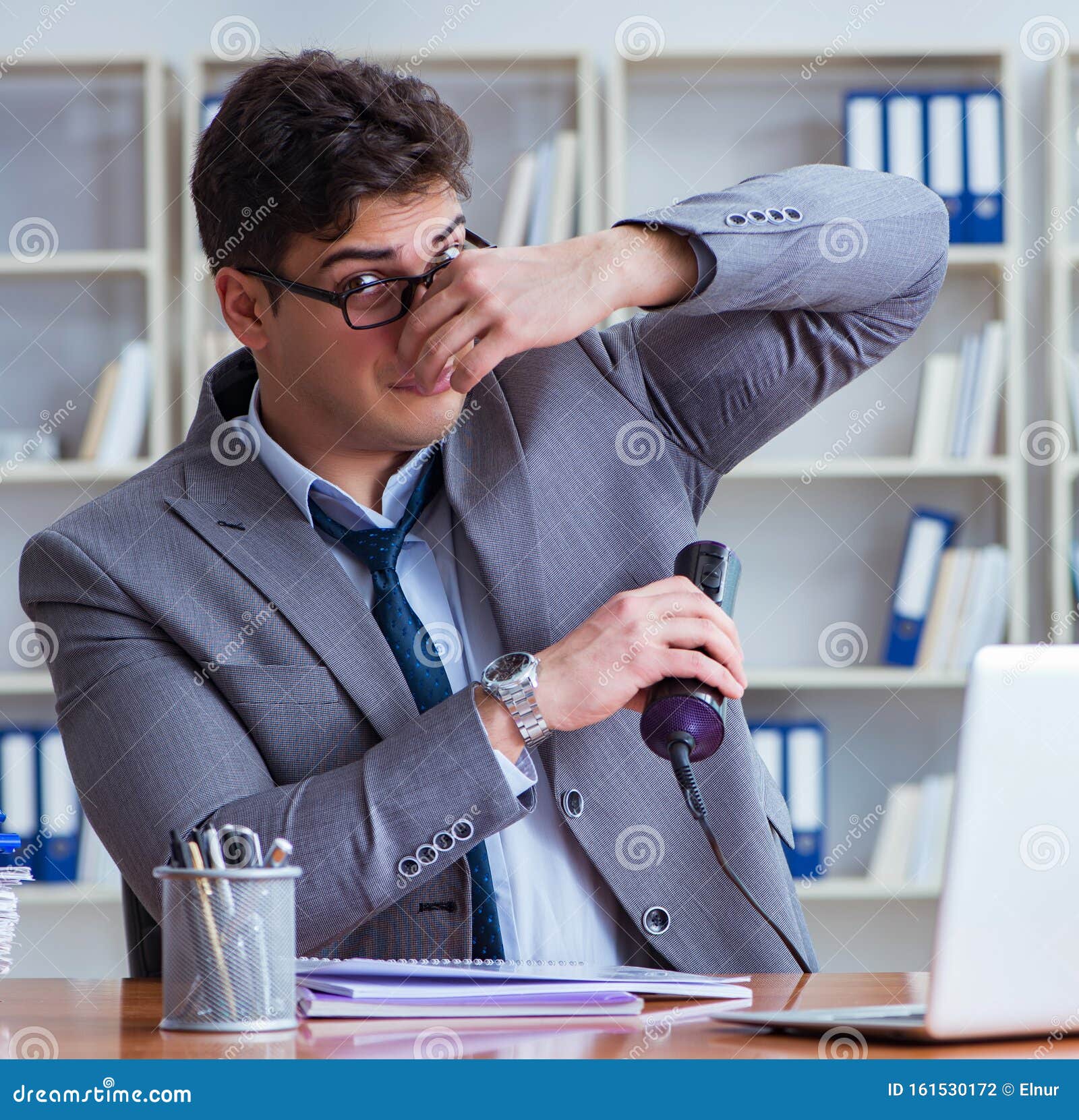 Businessman Sweating Excessively Smelling Bad in Office at Workp Stock ...