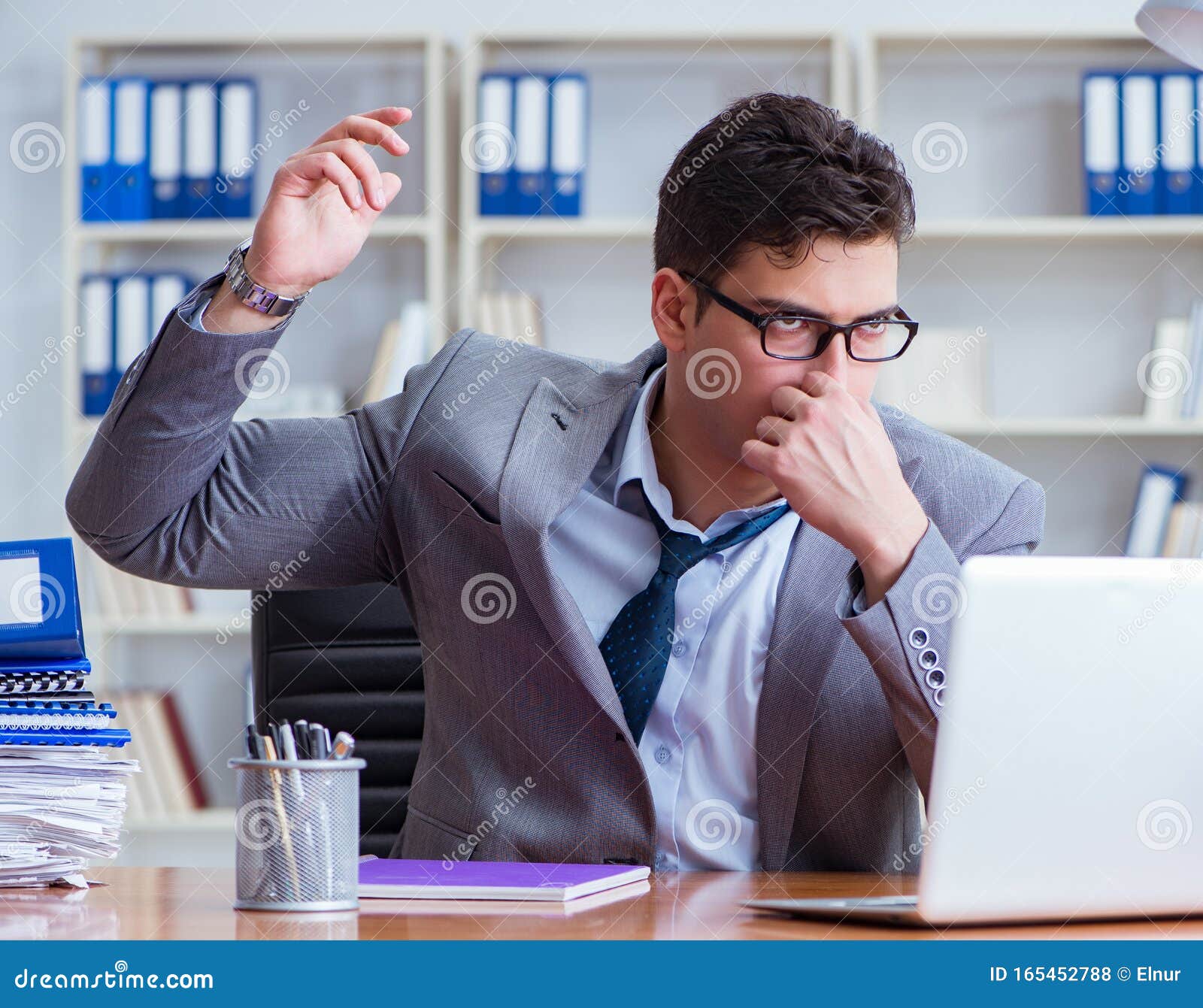 Businessman Sweating Excessively Smelling Bad in Office at Workp Stock ...