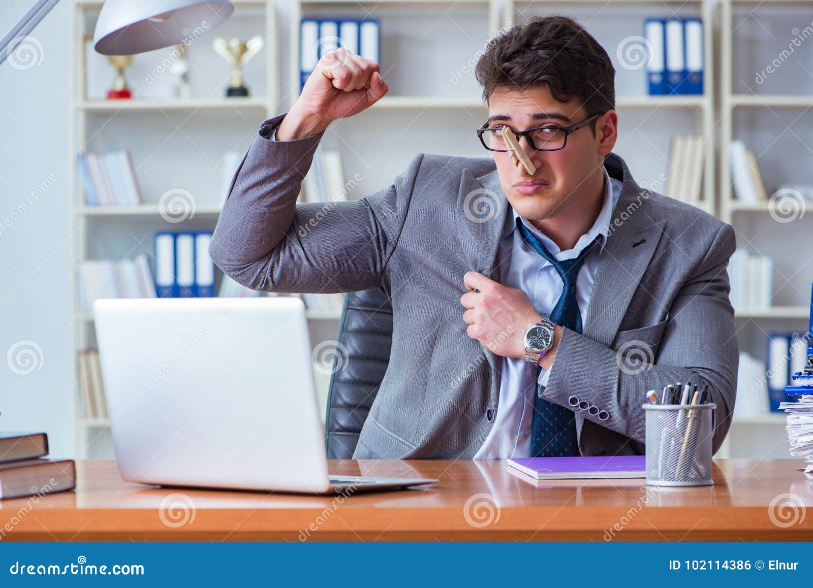 Businessman Sweating Excessively Smelling Bad in Office at Workp Stock ...