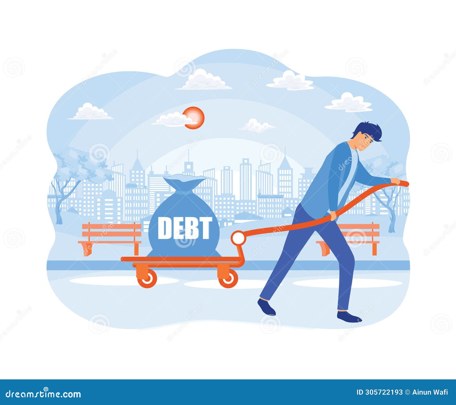 Pop Art Sweating Businessman In Front Of Fan At Office Work. Summer ...