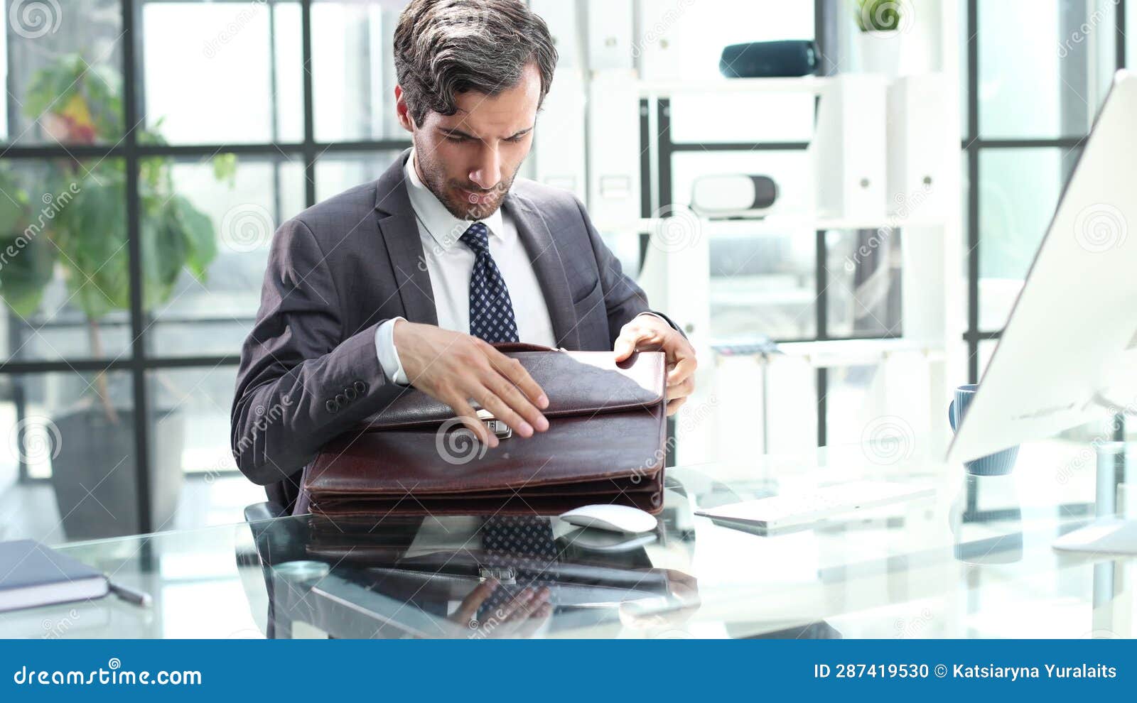 Businessman by Table and Opening His Briefcase Stock Footage - Video of ...