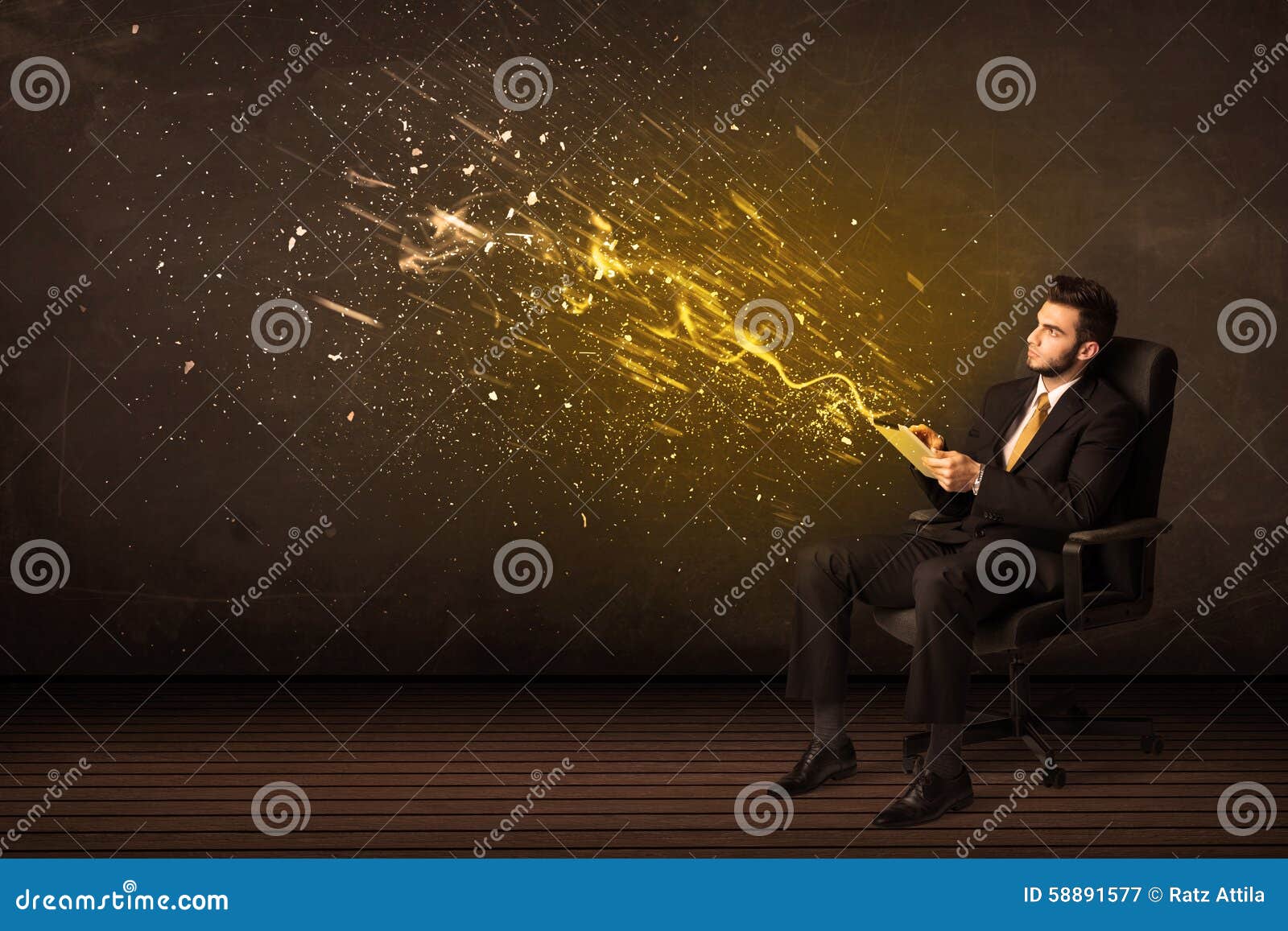 Businessman Tablet Energy Explosion Background Stock Photos - Free ...