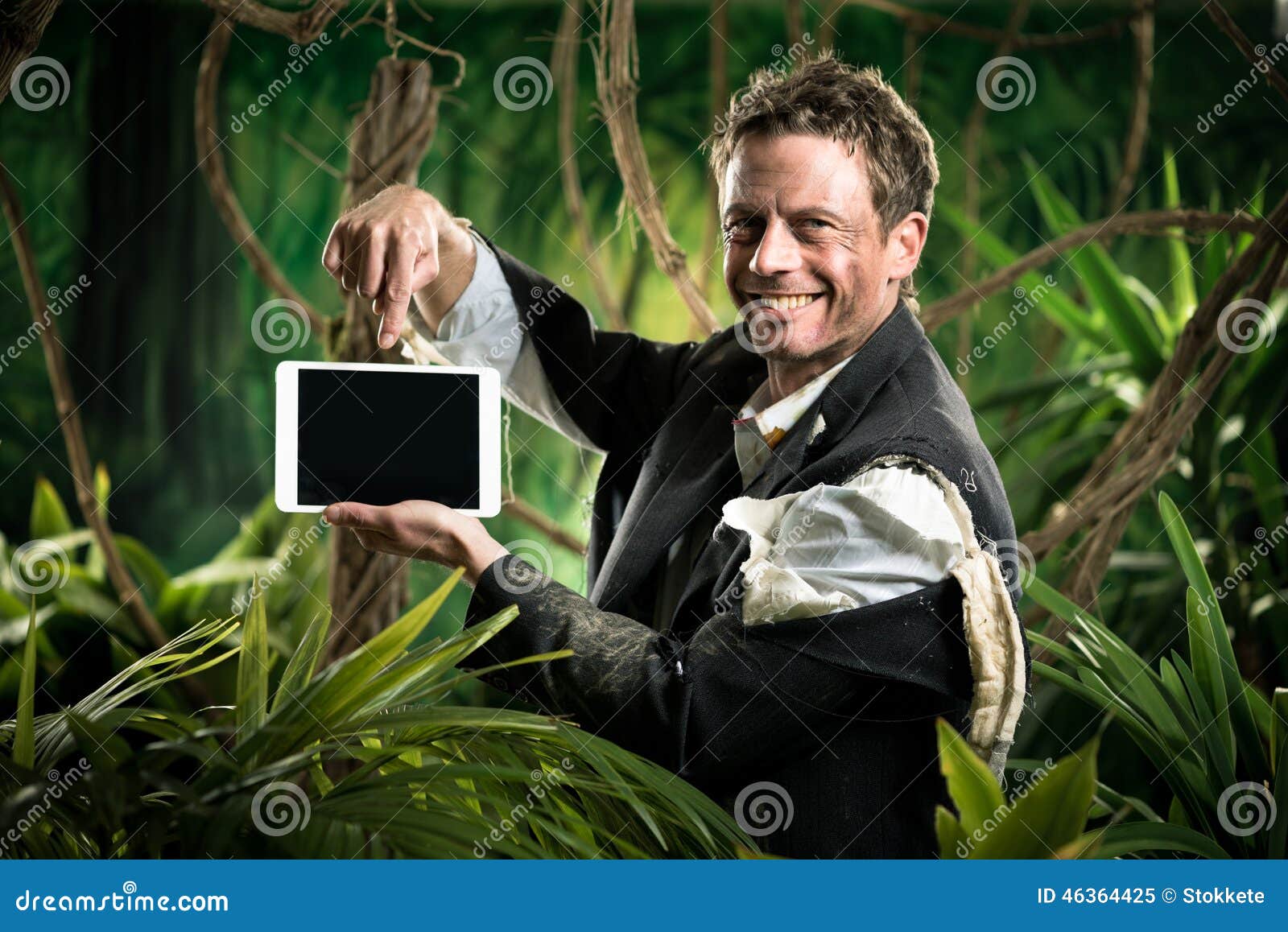 Businessman with Tablet in the Jungle Stock Image - Image of ...