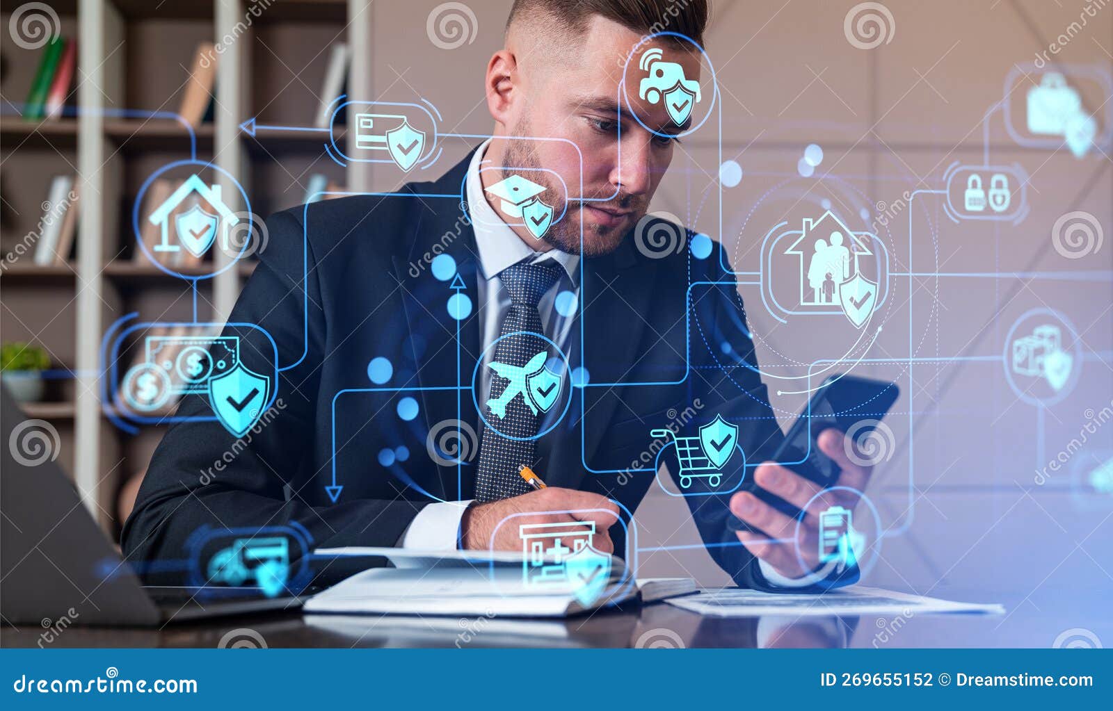 Businessman Taking Notes and Using Phone, Life Insurance Consulting ...