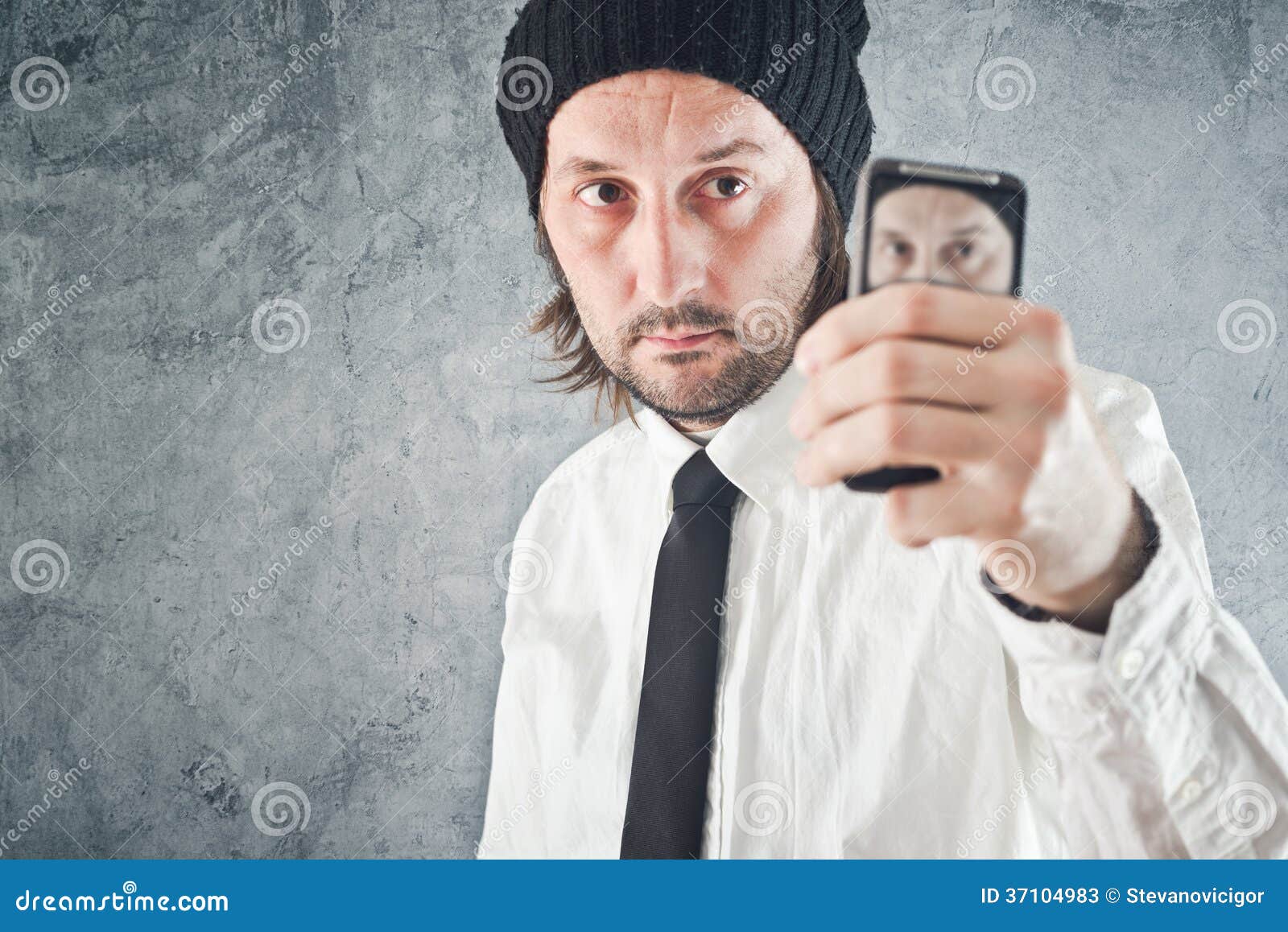 Businessman Taking Self Portrait with Mobile Phone Stock Image - Image ...