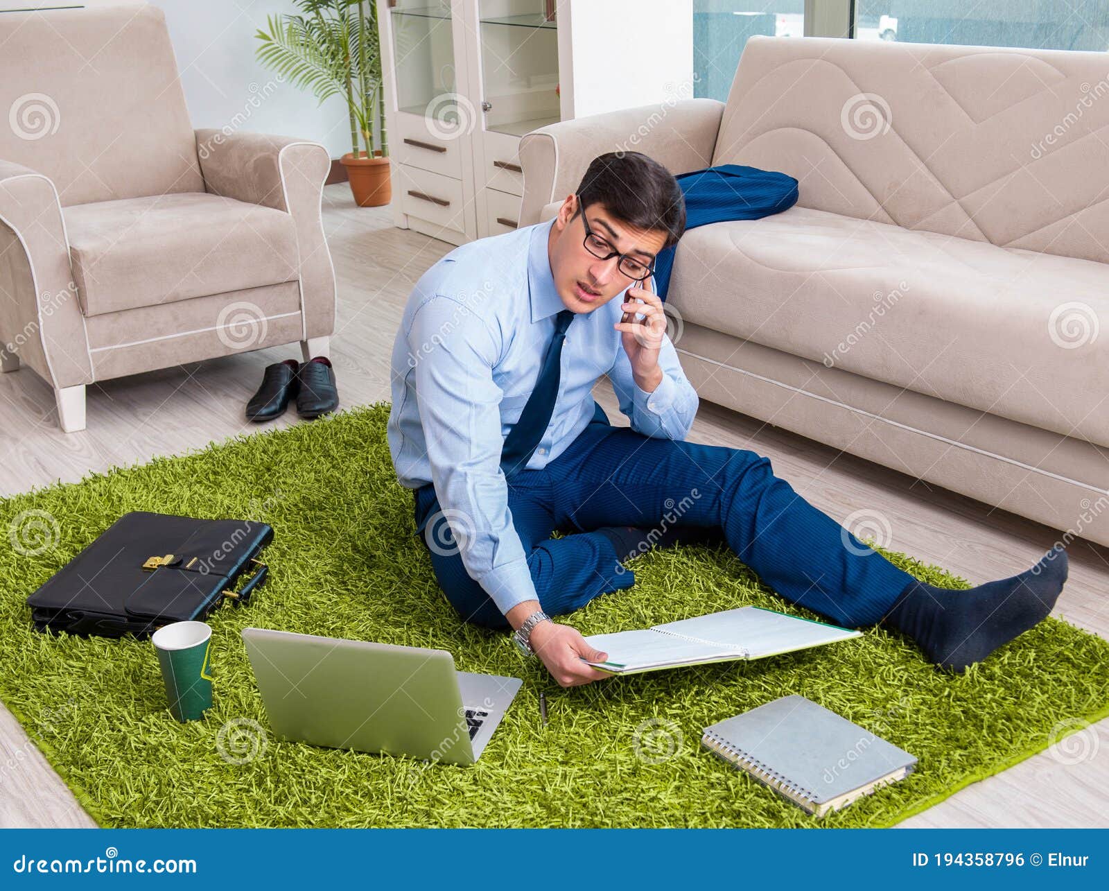 Businessman Taking Work Home and Working Overtime Stock Photo - Image ...