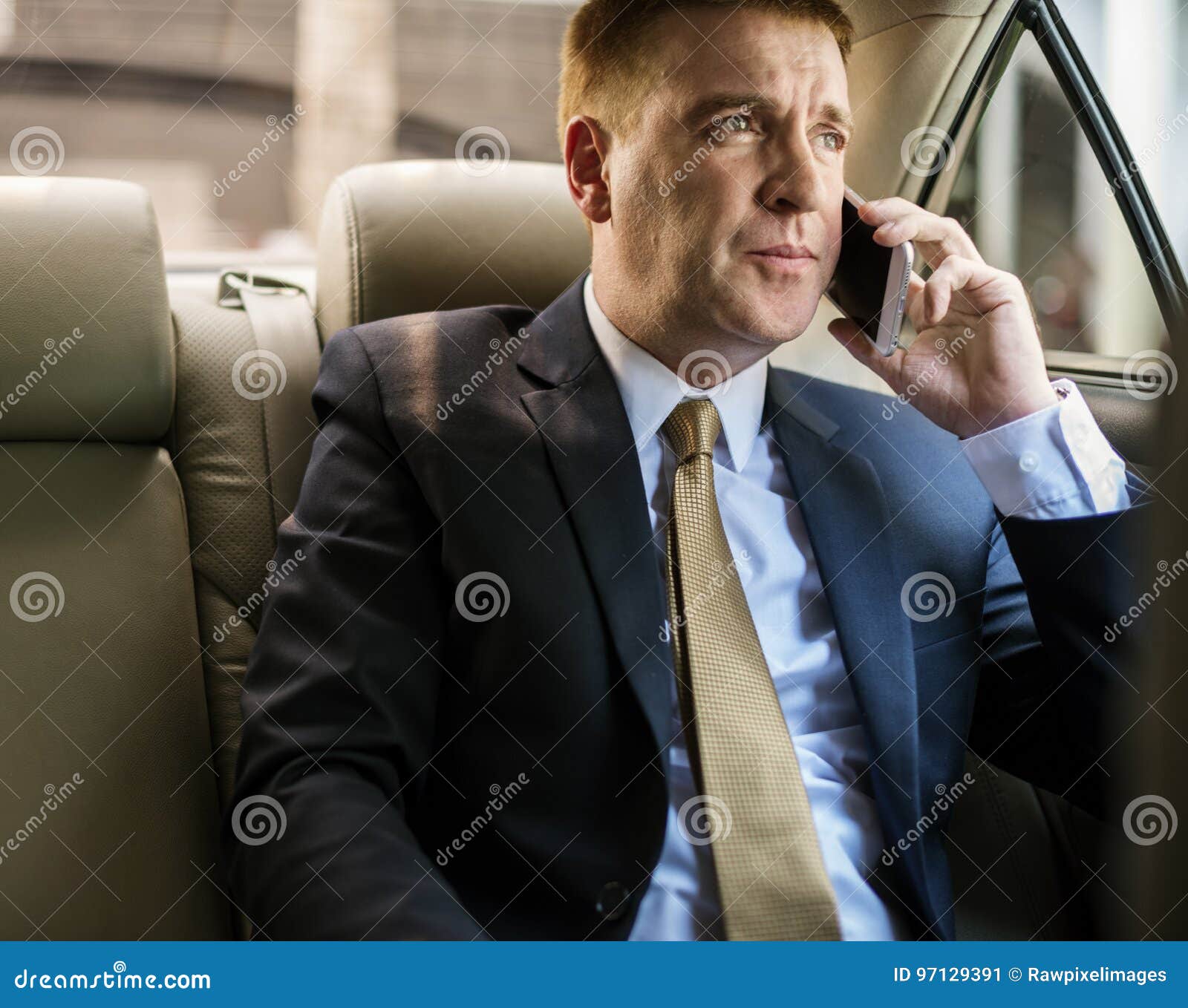 Businessman Talking Using Phone Car Inside Stock Image - Image of ...