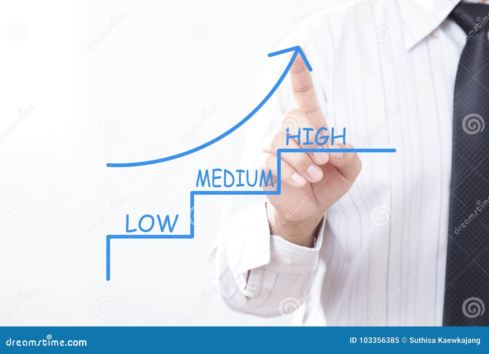 Businessman Tap Arrow Pointing Up with Low - Medium - High Performance ...