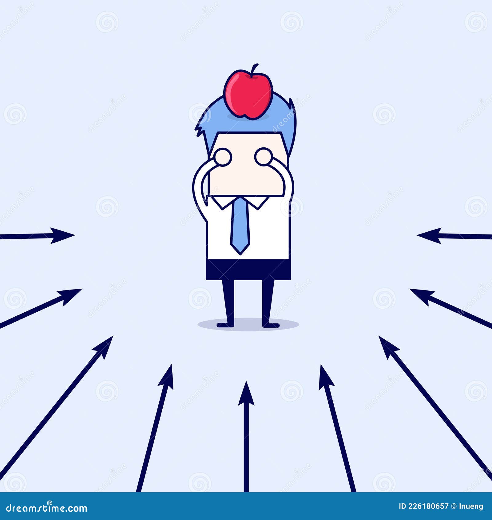 Businessman with Targeted Apple on His Head. Cartoon Character Thin ...