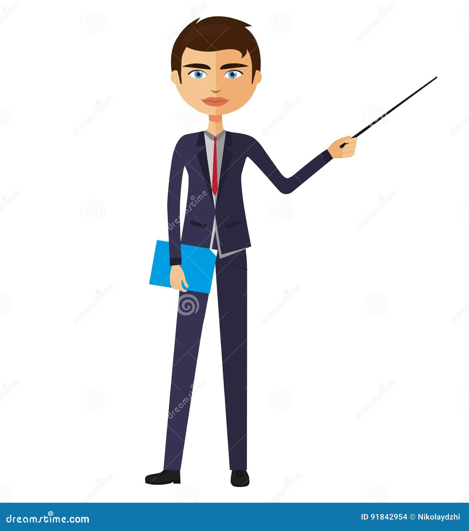Businessman or Teacher with a Pointer Flat Cartoon Illustration. Stock ...