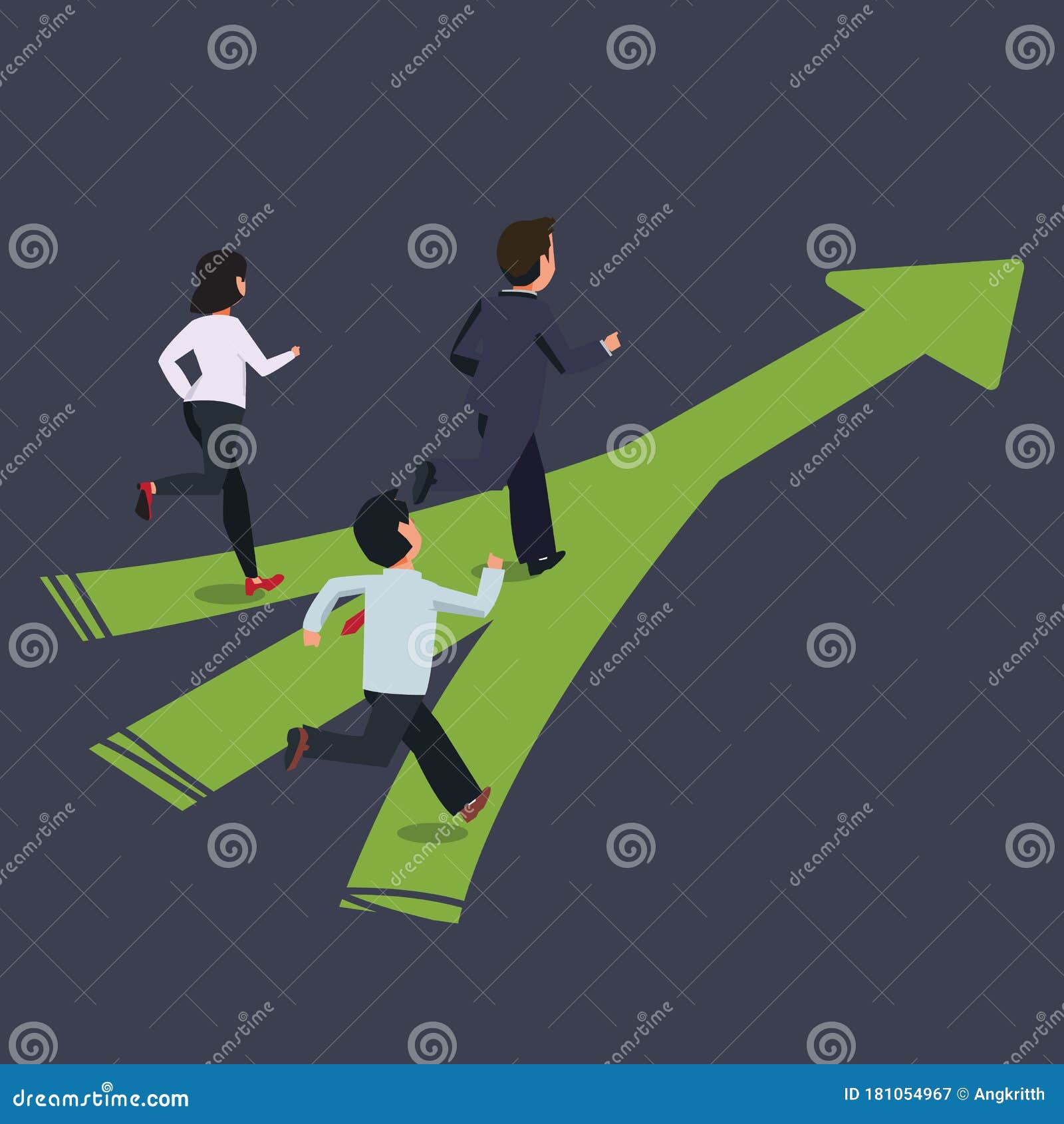 Businessman with Team Running To the Same Way. Leadership Competition ...