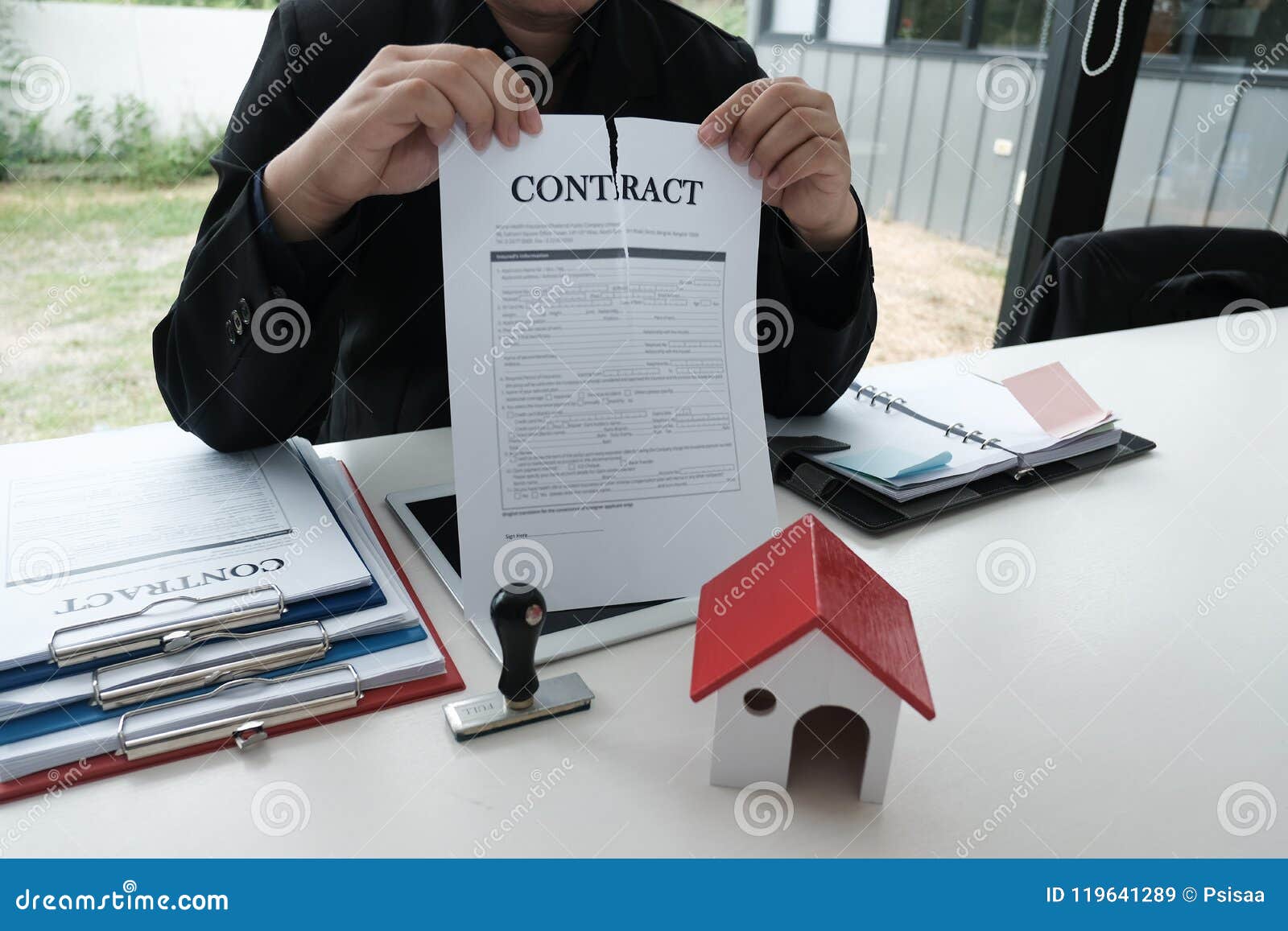 Businessman Tearing Agreement Document. Breaking Contract Stock Image ...