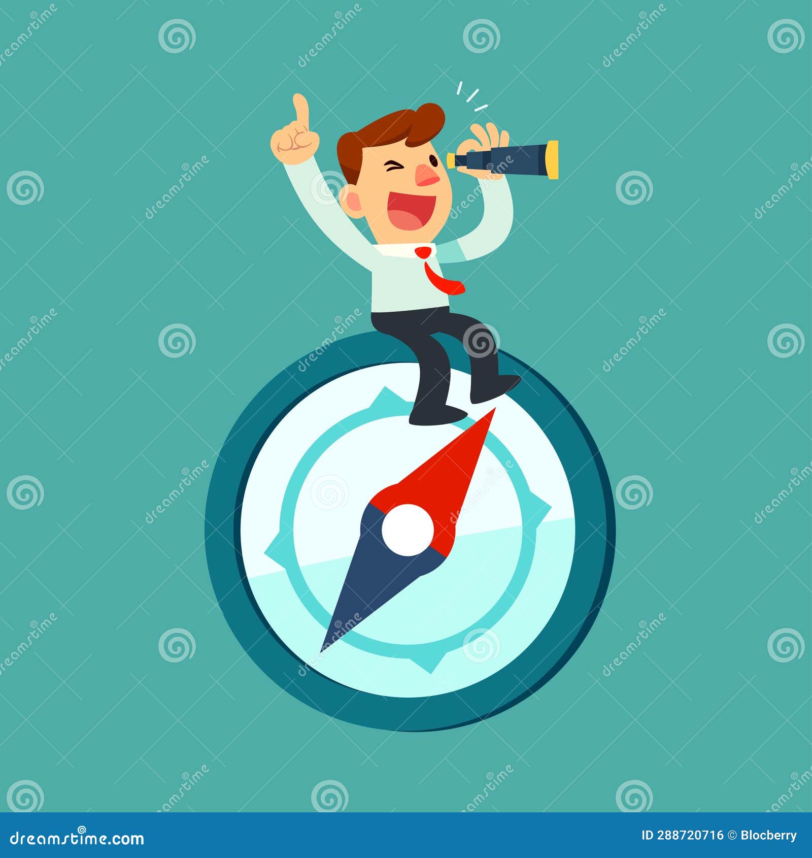 Businessman with Telescope Sit on Big Compass Stock Illustration ...