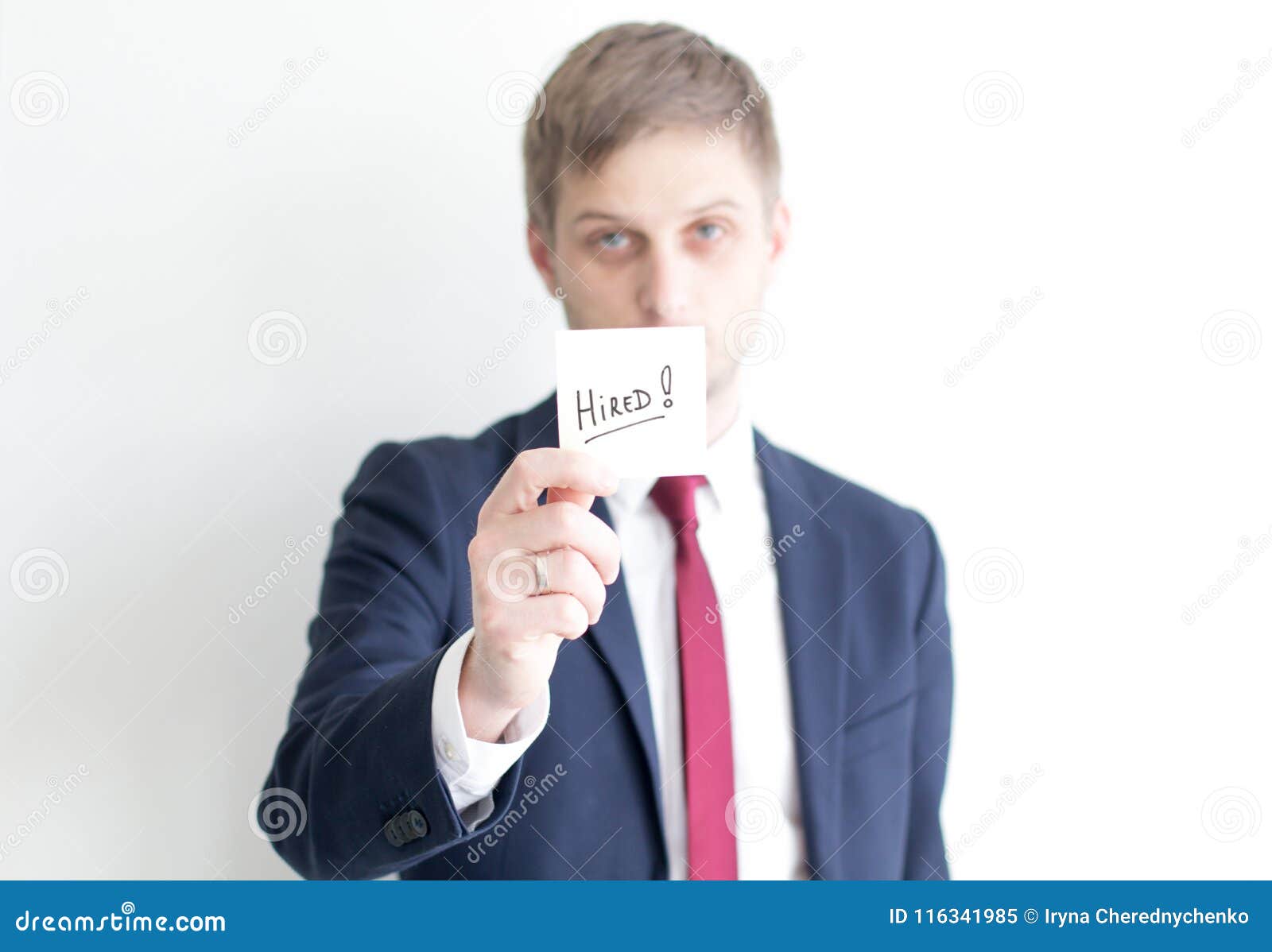 Businessman with Text Hired. Stock Image - Image of future, hold: 116341985