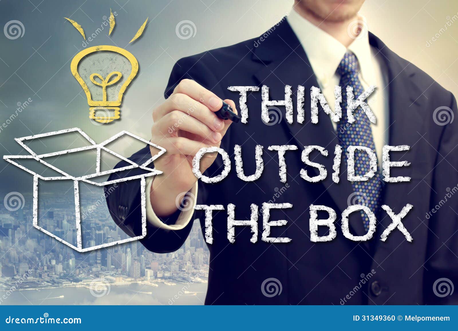 Businessman with Think Oustide the Box Stock Photo - Image of ...