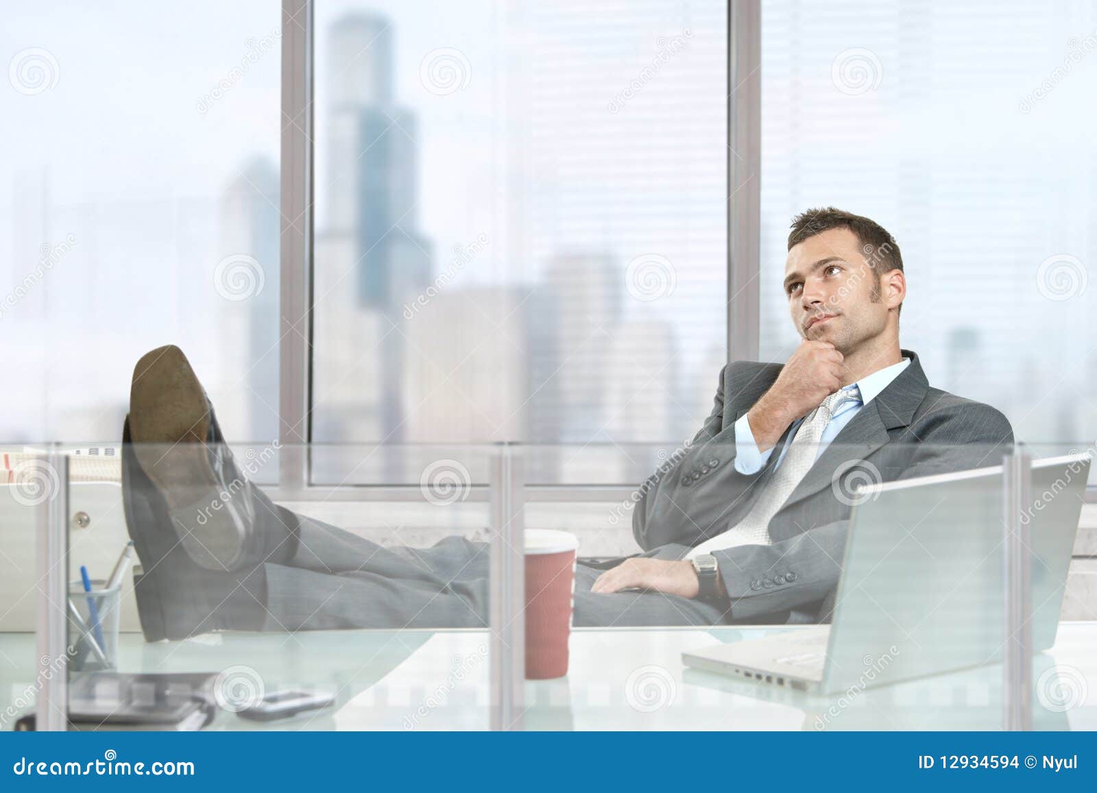 Businessman thinking stock photo. Image of desk, clothing - 12934594