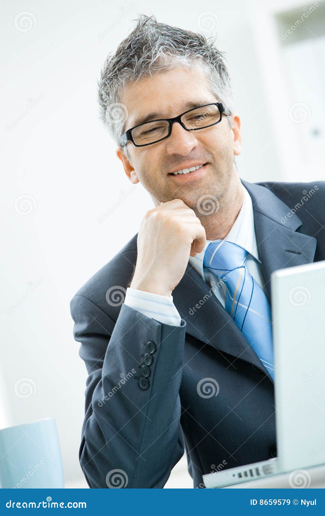 Businessman thinking stock image. Image of laptop, good - 8659579