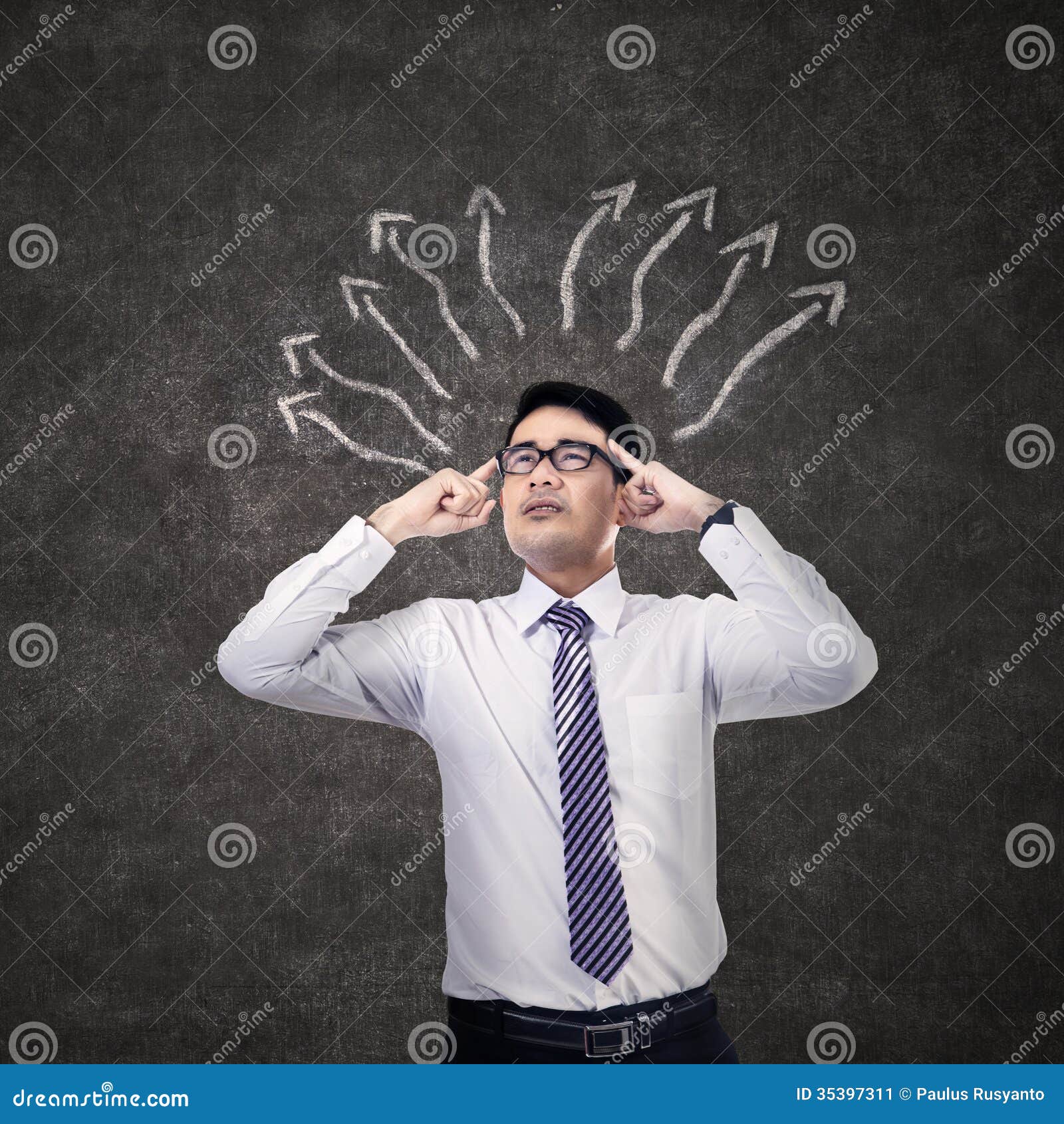 Businessman Thinking with Arrow Sign Stock Image - Image of choice ...