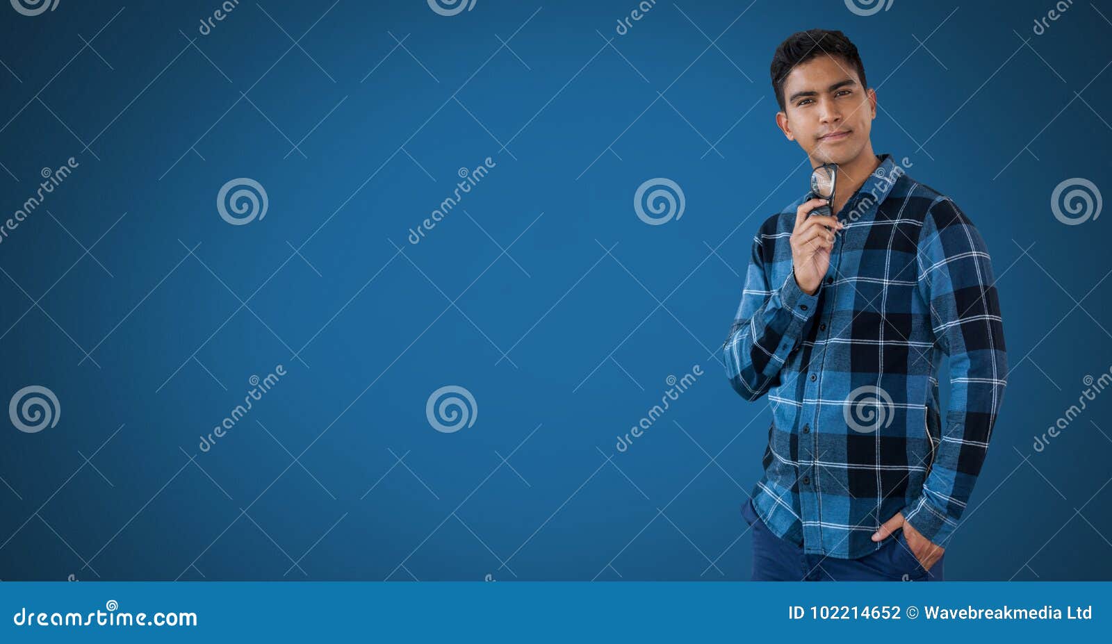 Businessman Thinking with Blue Background Stock Photo - Image of ...