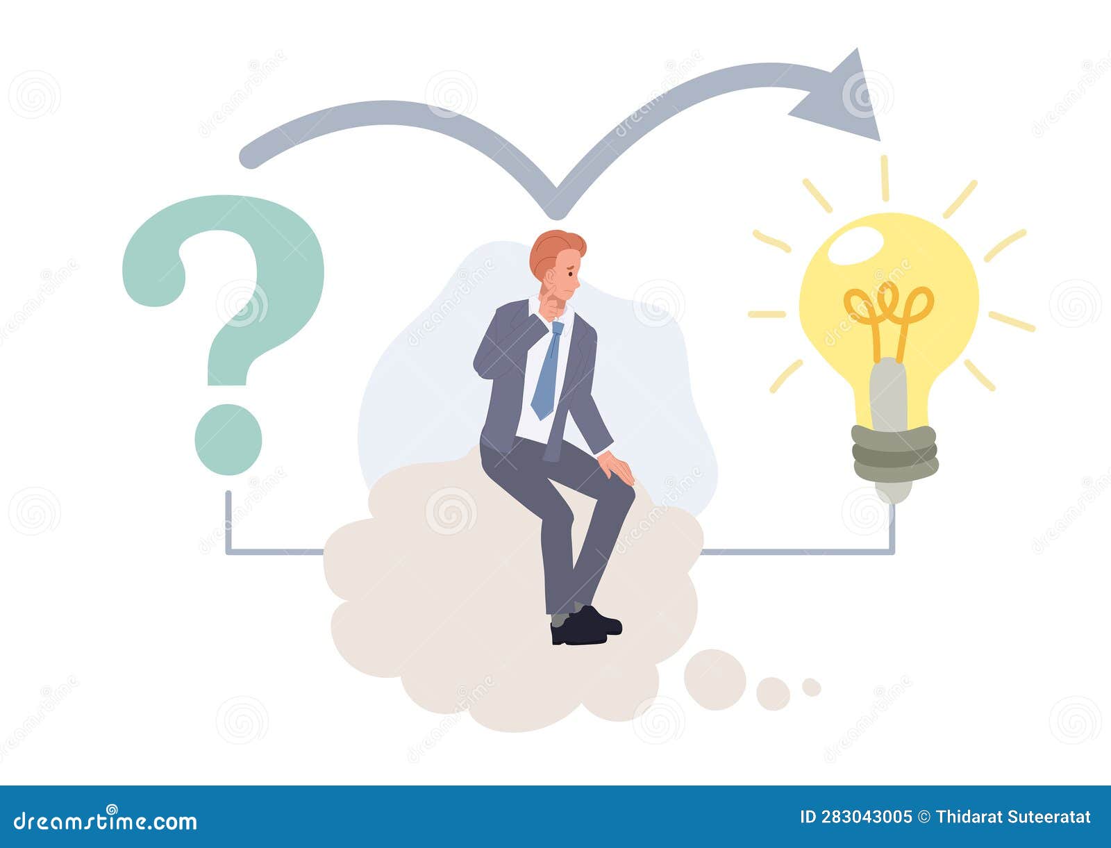 Businessman is Thinking on Bubble Connect Question Mark To Lightbulb ...
