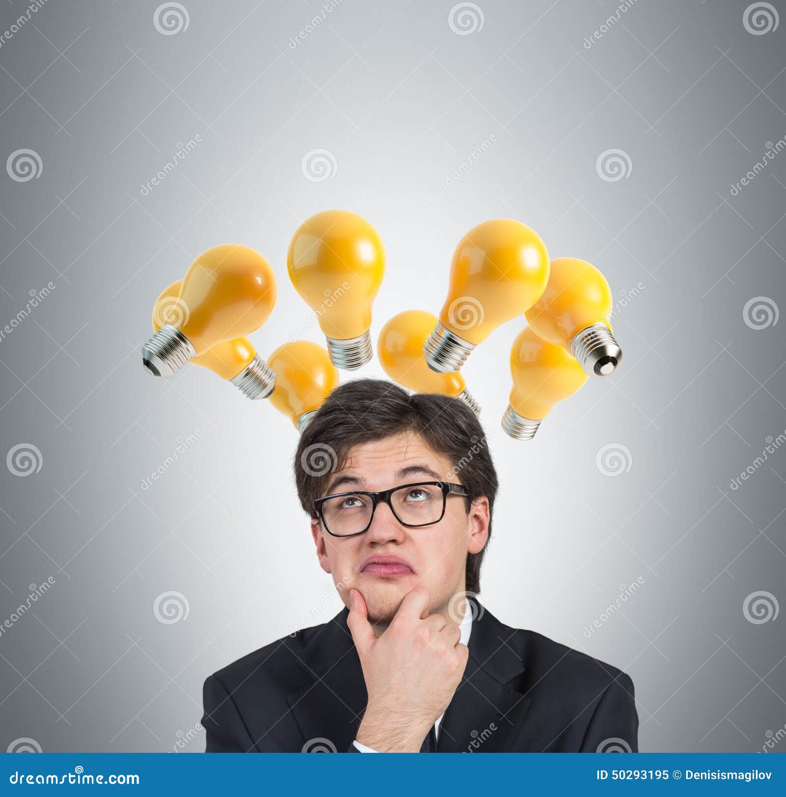 Businessman Thinking with Bulb Stock Image - Image of caucasian ...