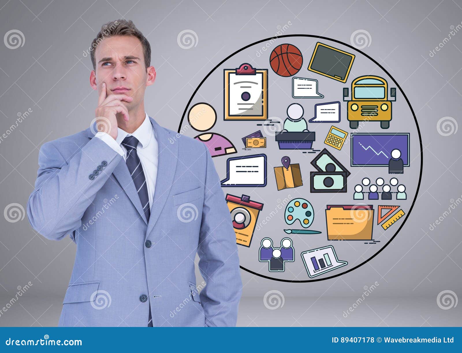 Businessman Thinking with Creative Business Graphic Drawings Stock ...