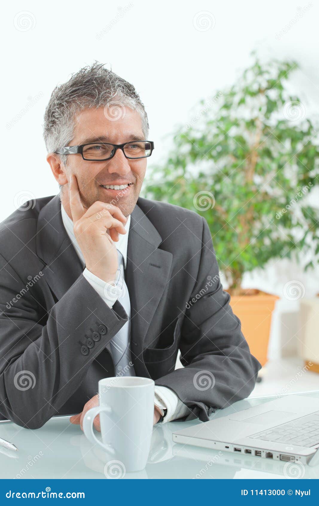Businessman Thinking at Desk Stock Photo - Image of formal, handsome ...