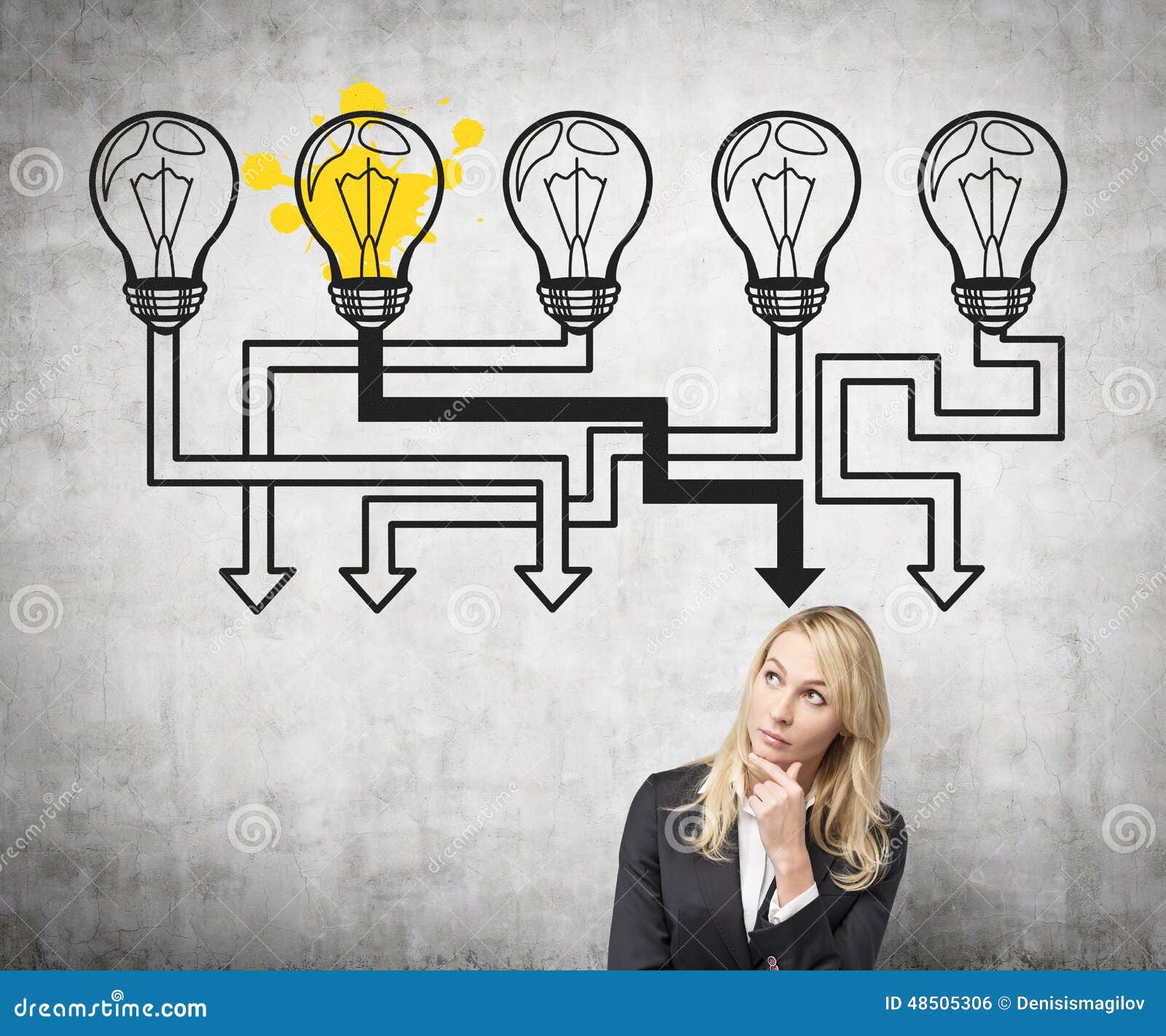 Businessman Thinking with Five Lamps Stock Photo - Image of human ...