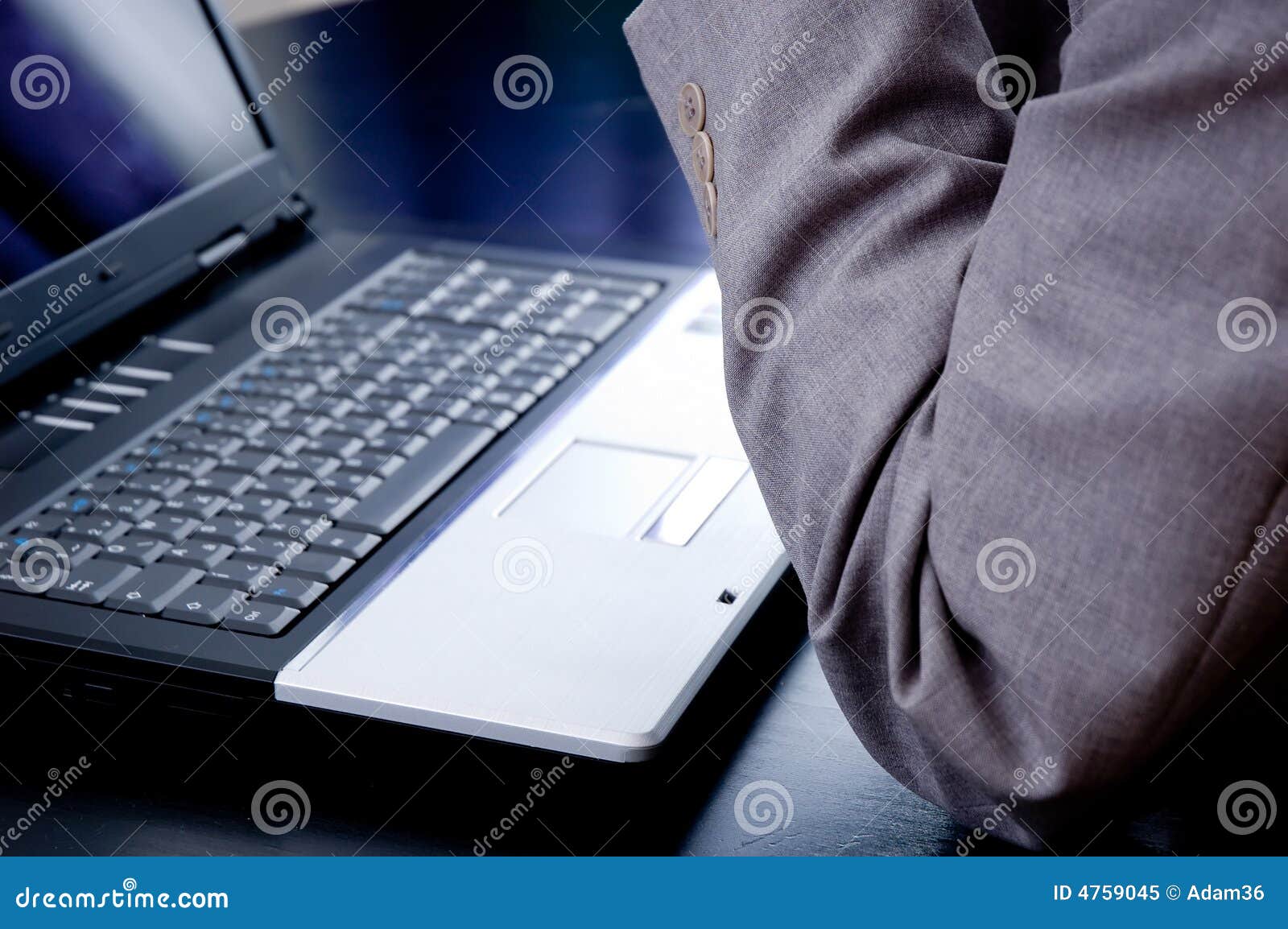 Businessman Thinking in Front of a Laptop Stock Image - Image of finger ...