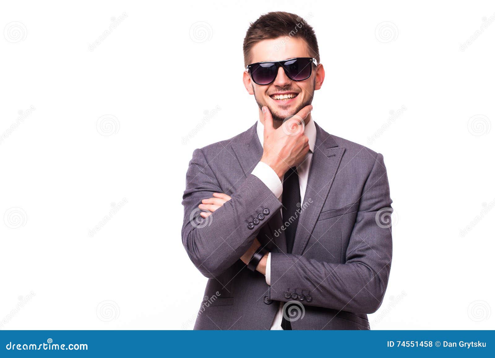 Businessman Thinking with Hand Near Face Stock Photo - Image of ...