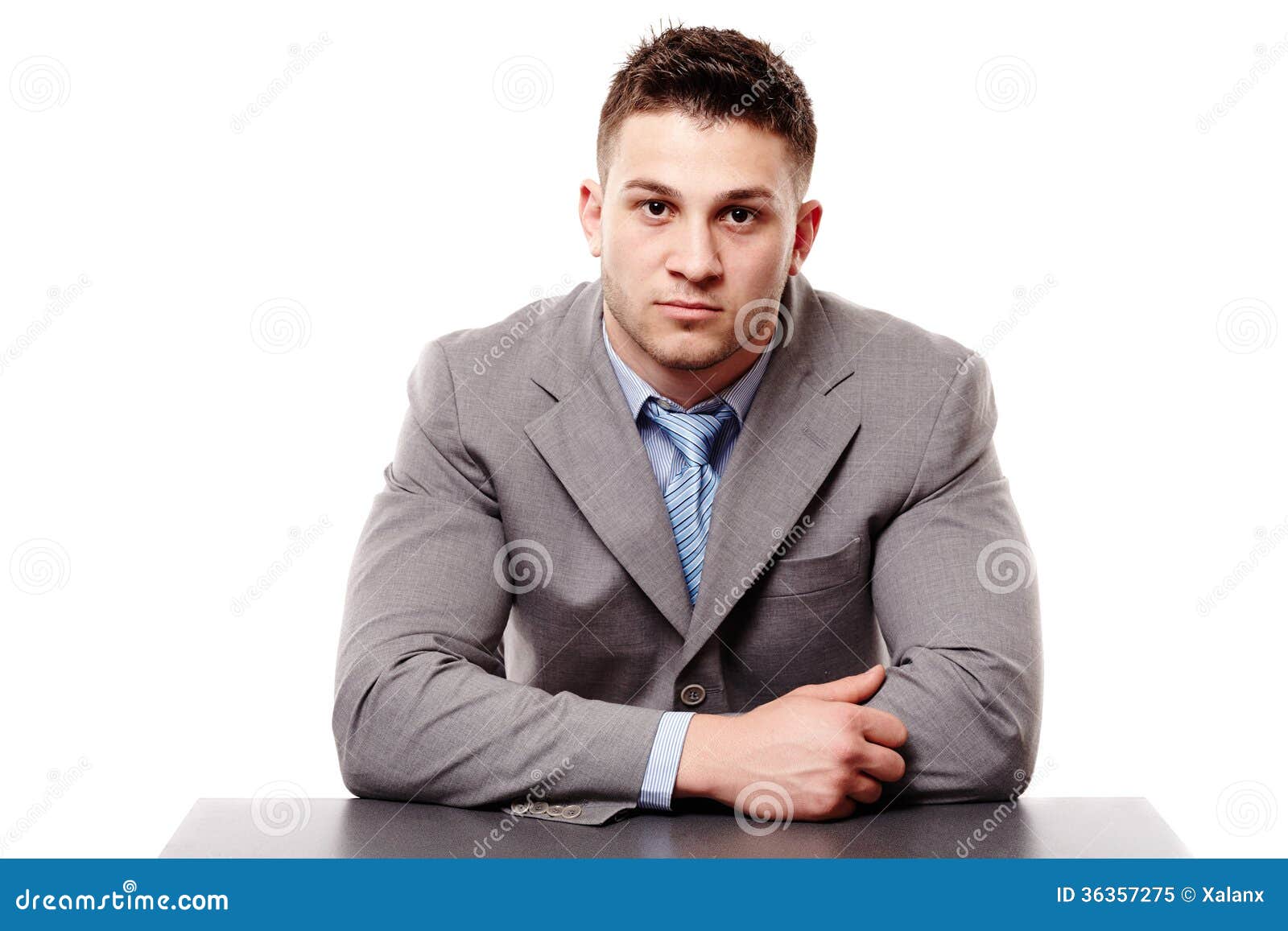 Businessman Thinking with Hands on the Table Stock Image - Image of ...