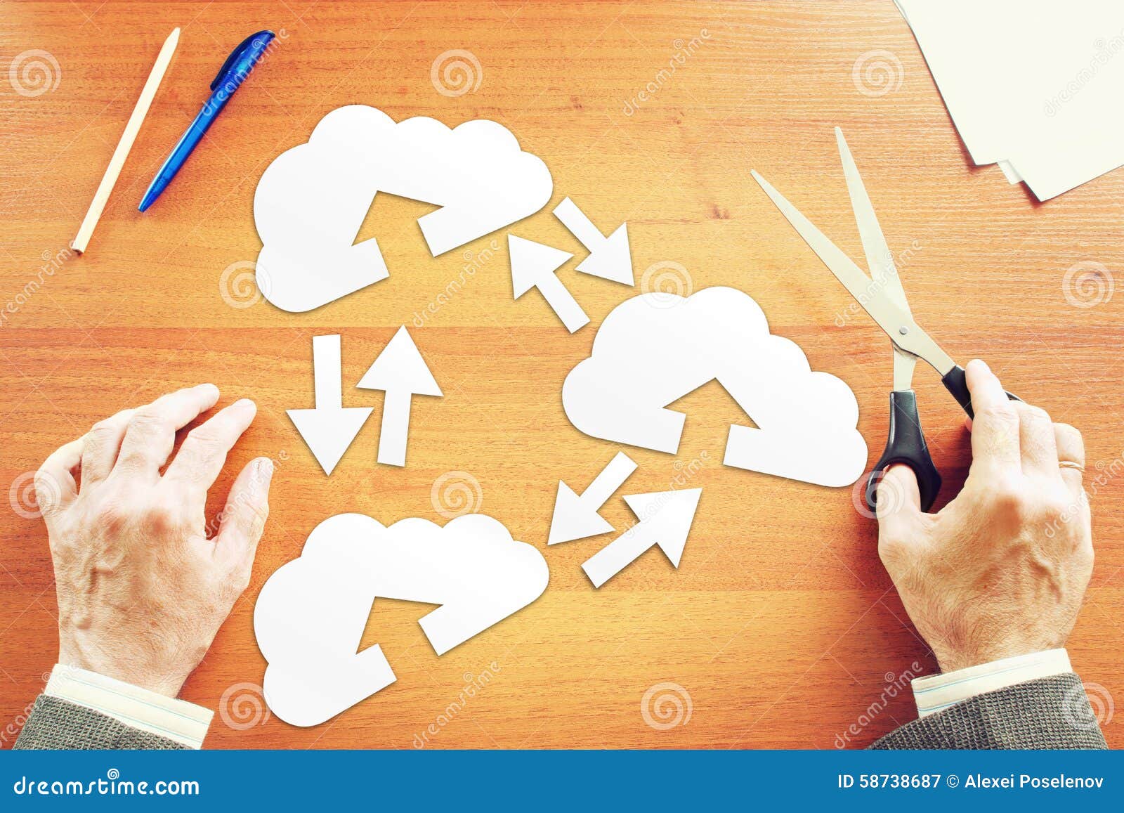 Businessman Thinking about Information Exchange through Cloud ...