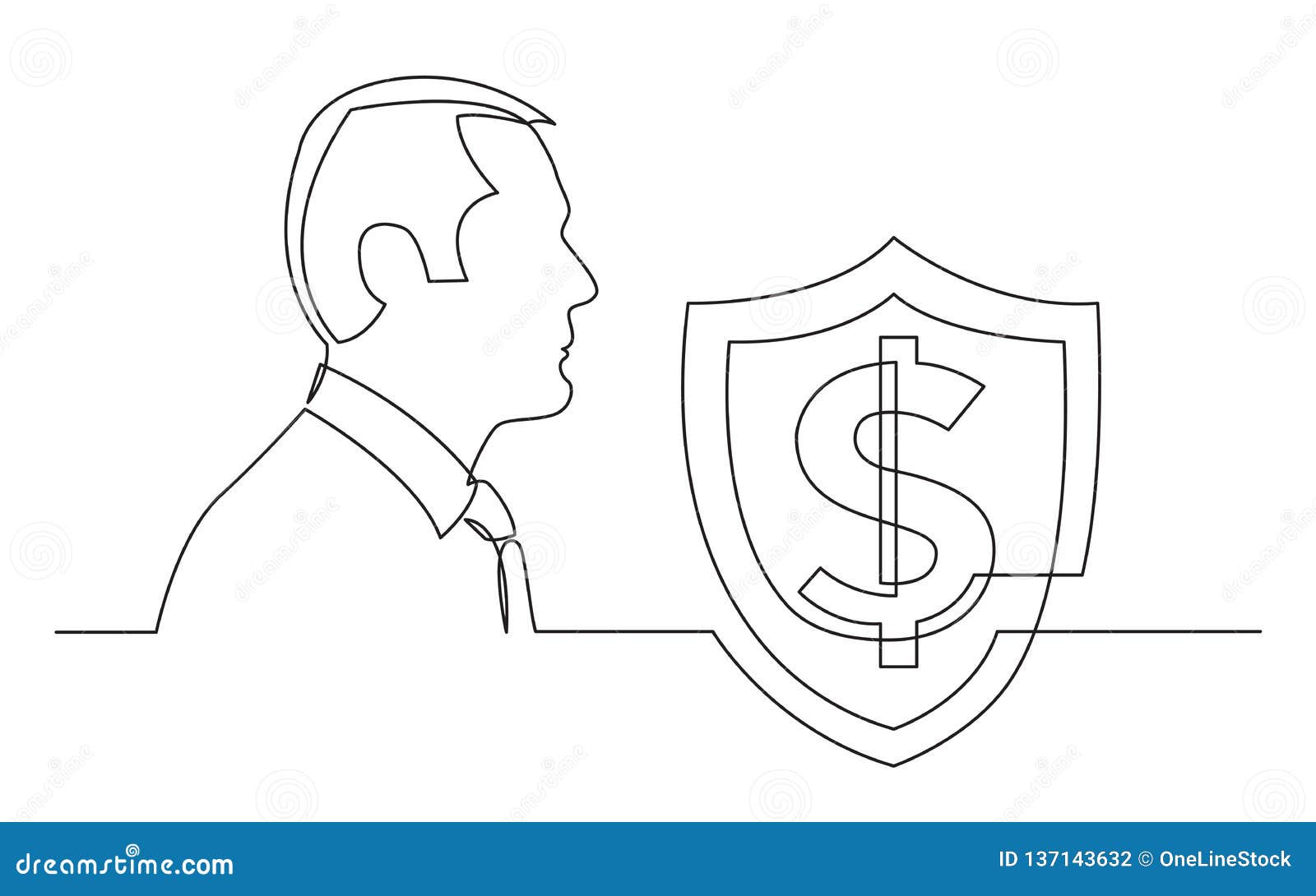 Businessman Thinking about Investment Protection - Continuous Line ...