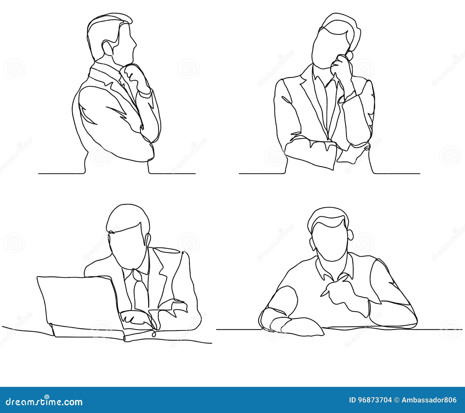 Businessman Thinking Linear Design, Continuous Line, Thoughtful Man ...