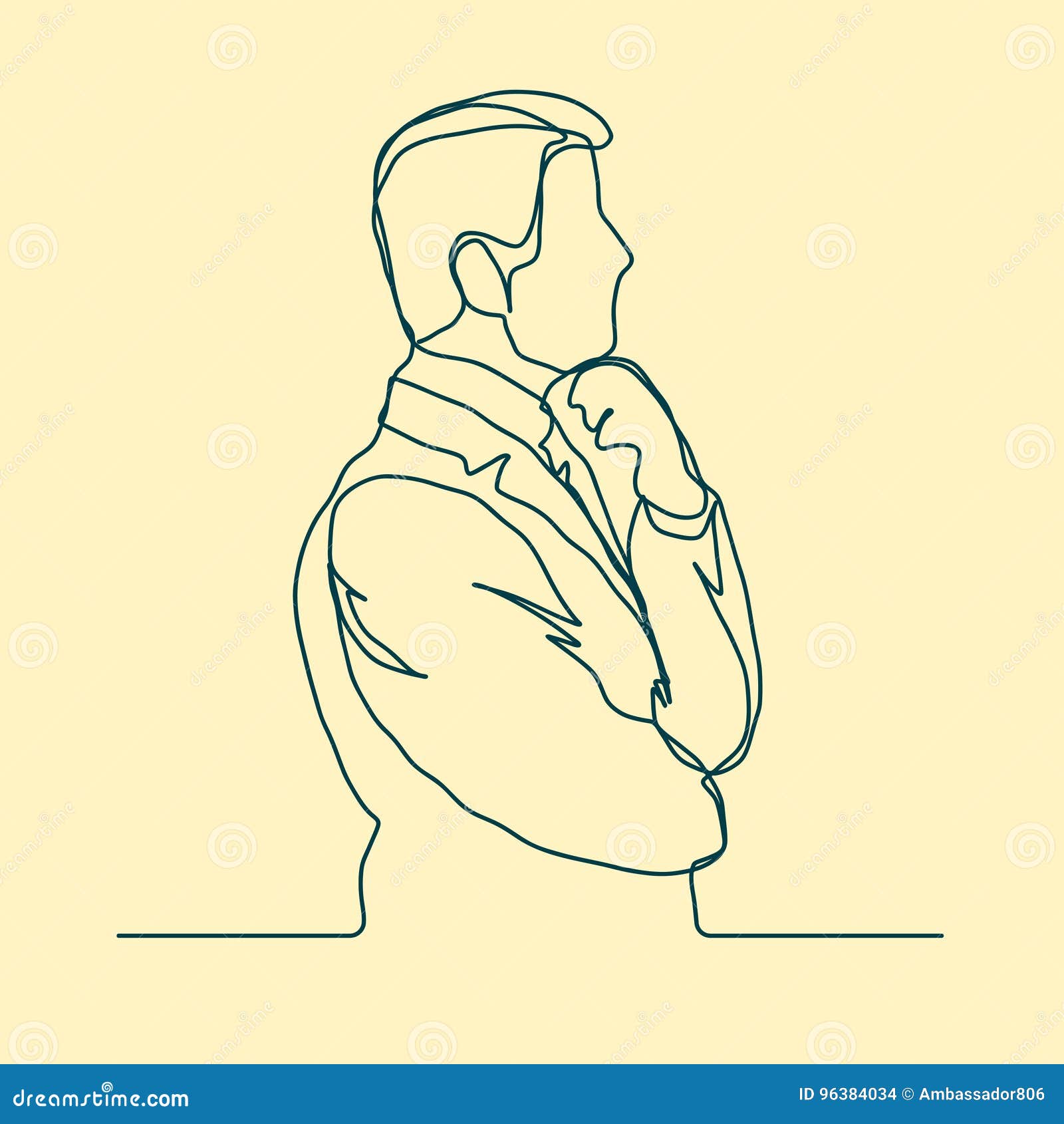 Businessman Thinking Linear Design, Continuous Line, Thoughtful Man ...