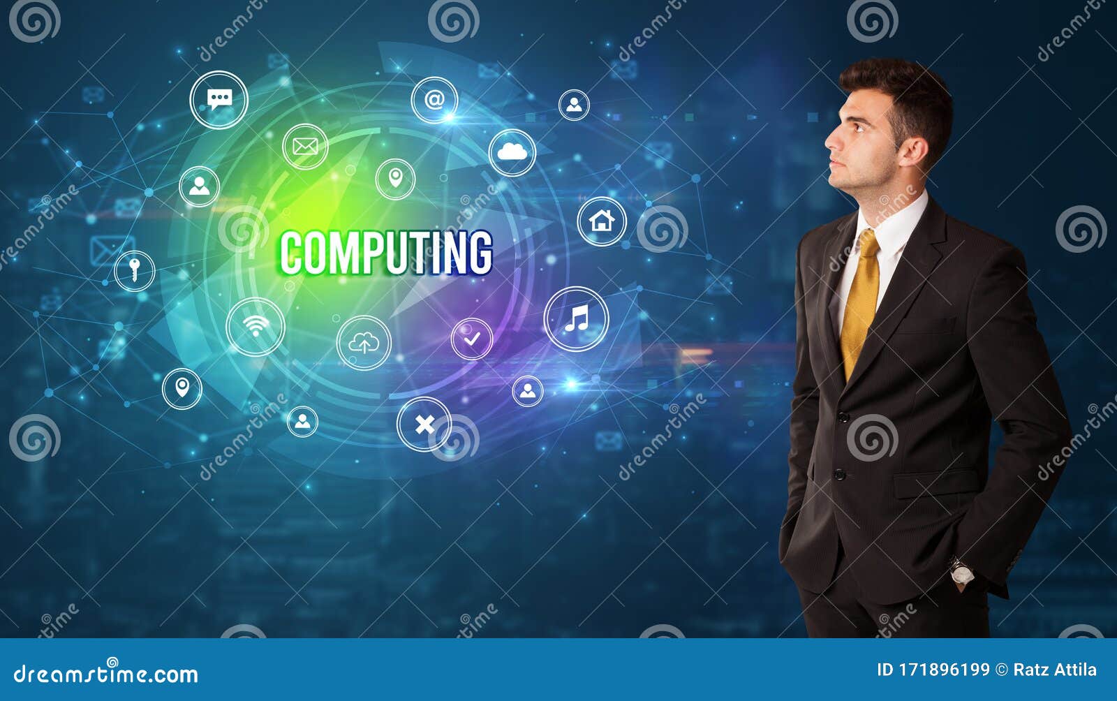 Businessman Thinking about Modern Technology Stock Image - Image of ...