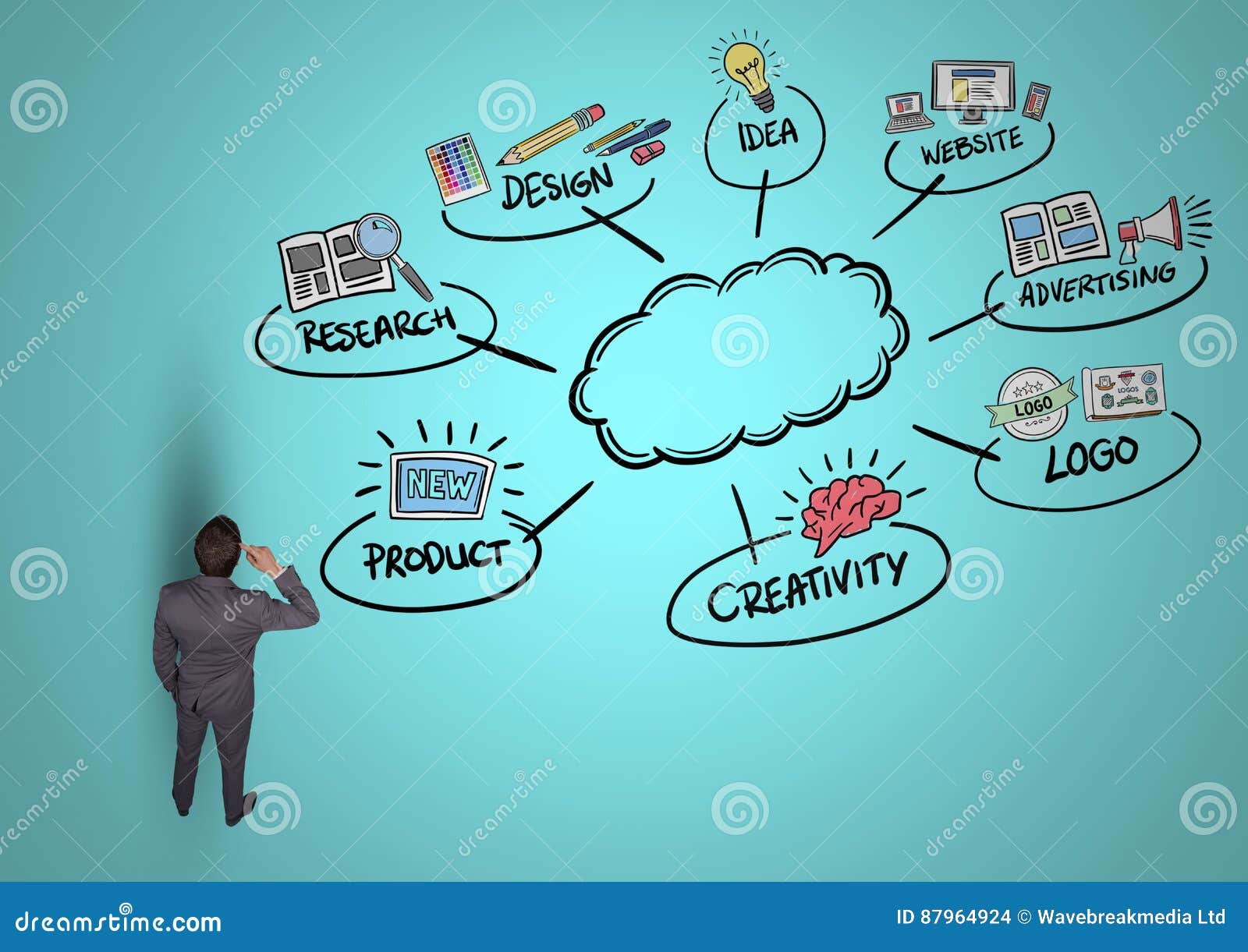 Businessman Thinking Over Business Graphic Plans Stock Illustration ...